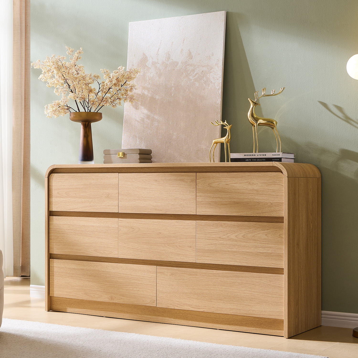 wow97e Modern 8 Drawers Dresser for Bedroom, 55" Wide Wood Chest of ...
