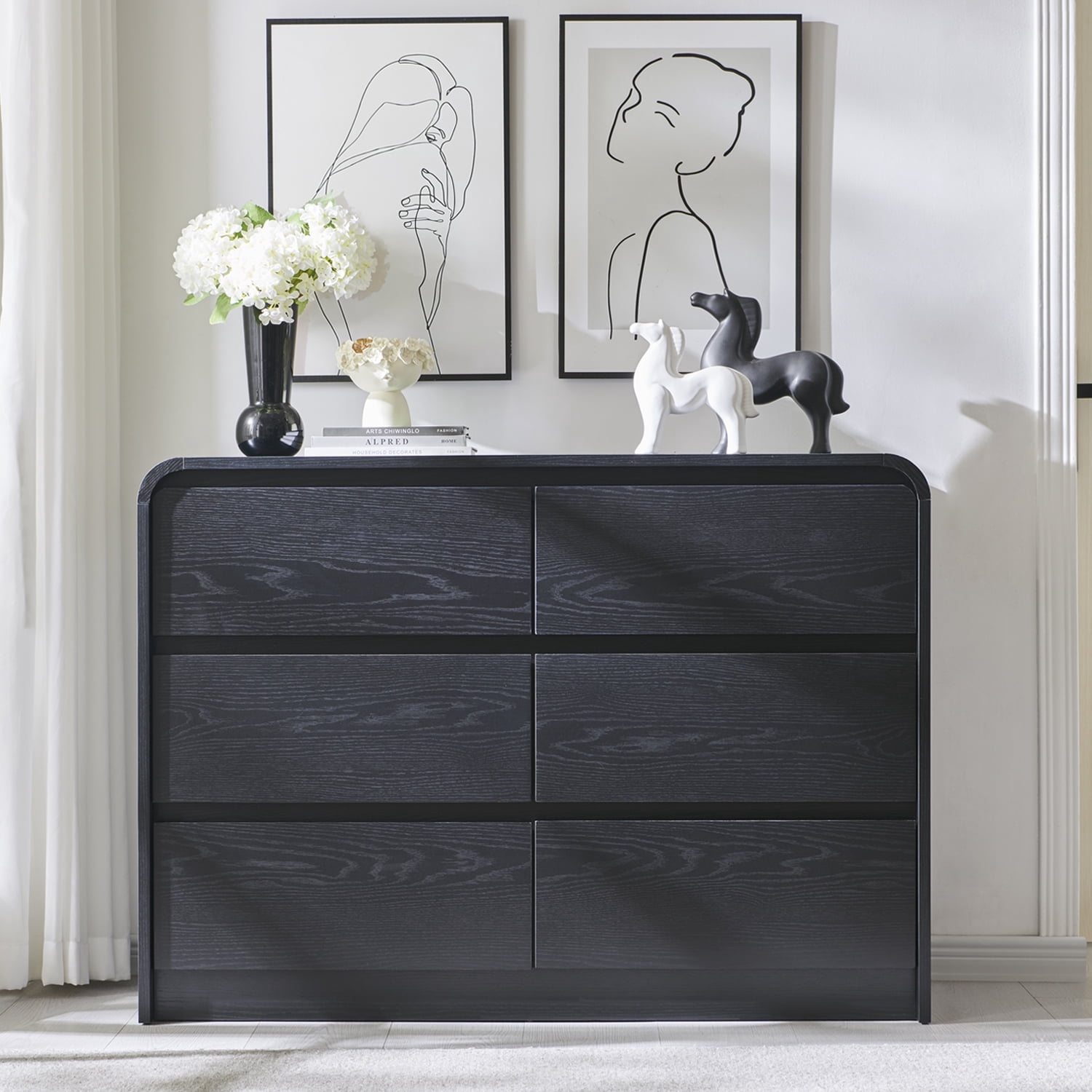wow97e Modern Dressers for Bedroom, 47" Wide Wooden 6 Drawers & Chests ...