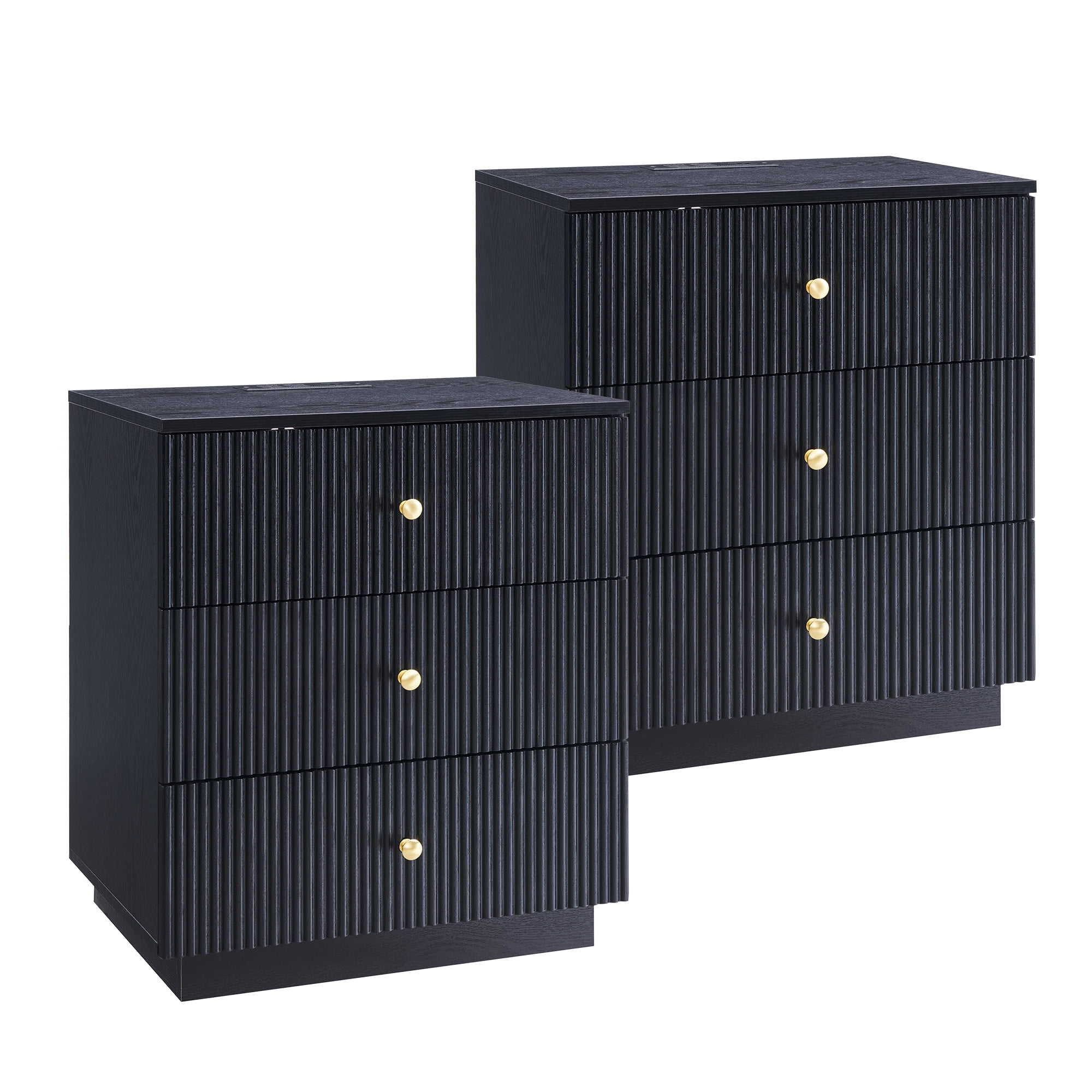 wow97e Modern Fluted Nightstand Set of 2 with Charging Station, 21.65 ...