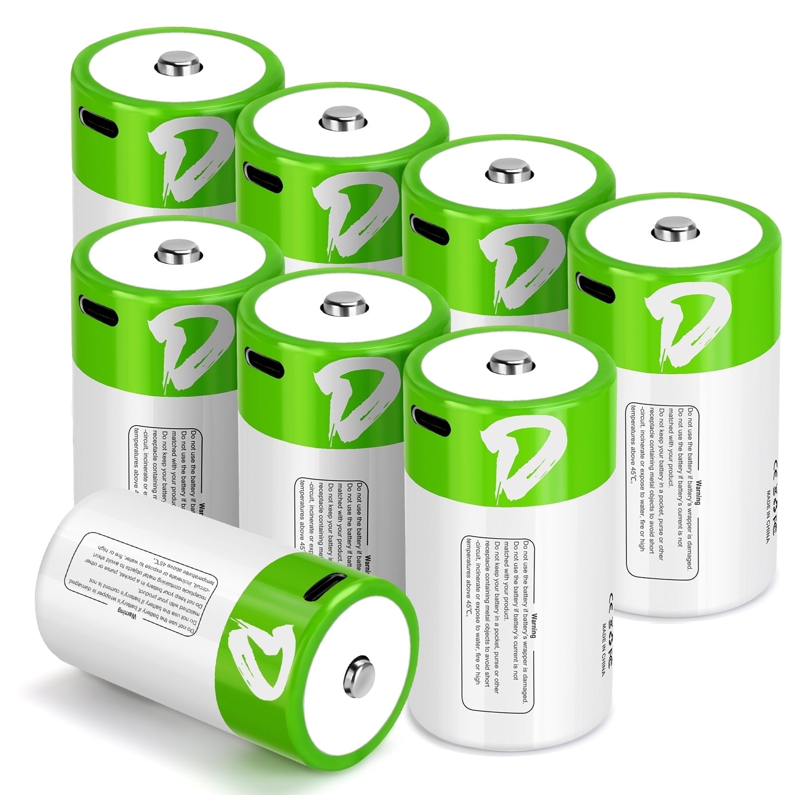 wowpower Rechargeable Lithium D Batteries 1.5 V 7500mWh with USB-C ...