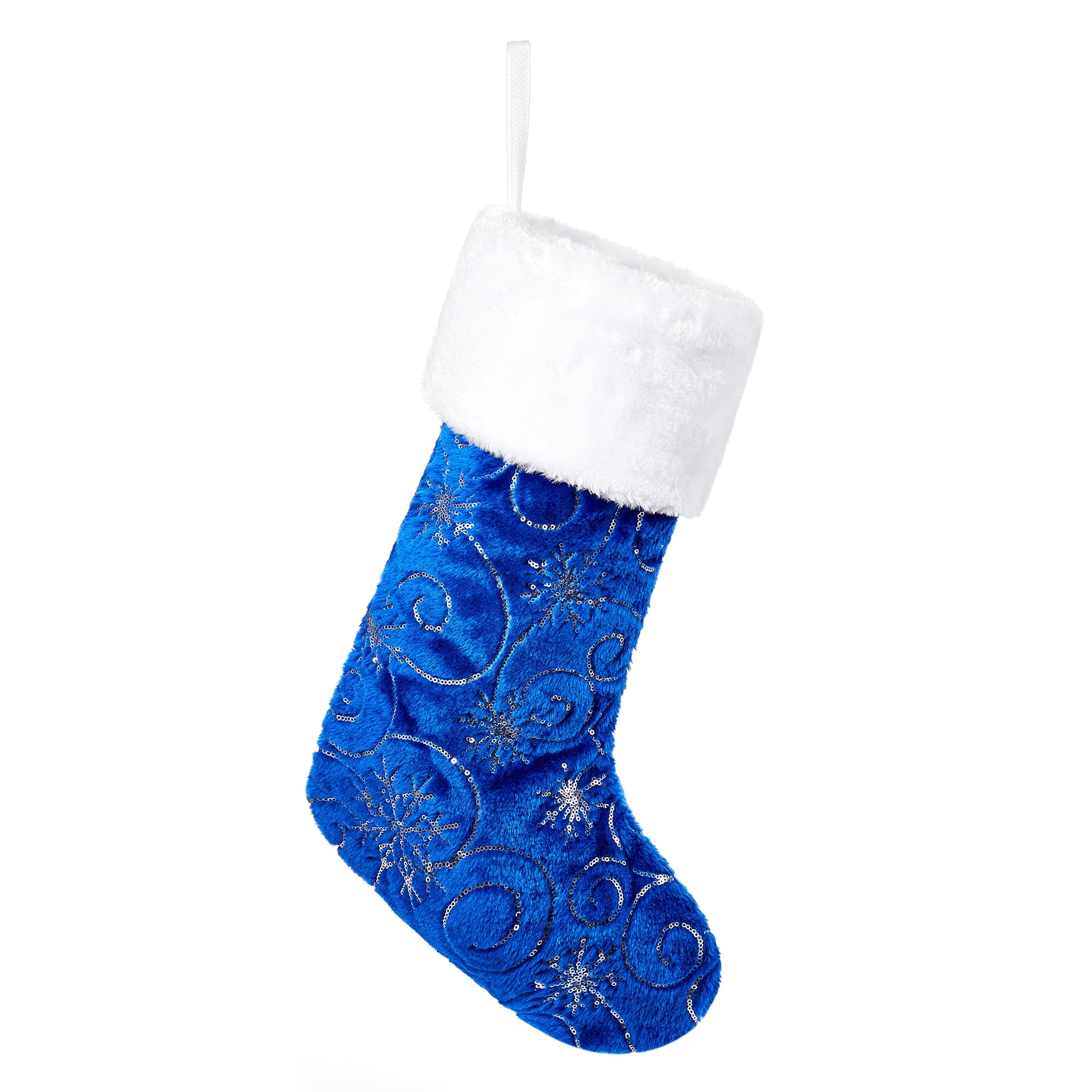 wsevypo Blue Sequins Stocking with Branch Pattern for Hanging Ornaments ...