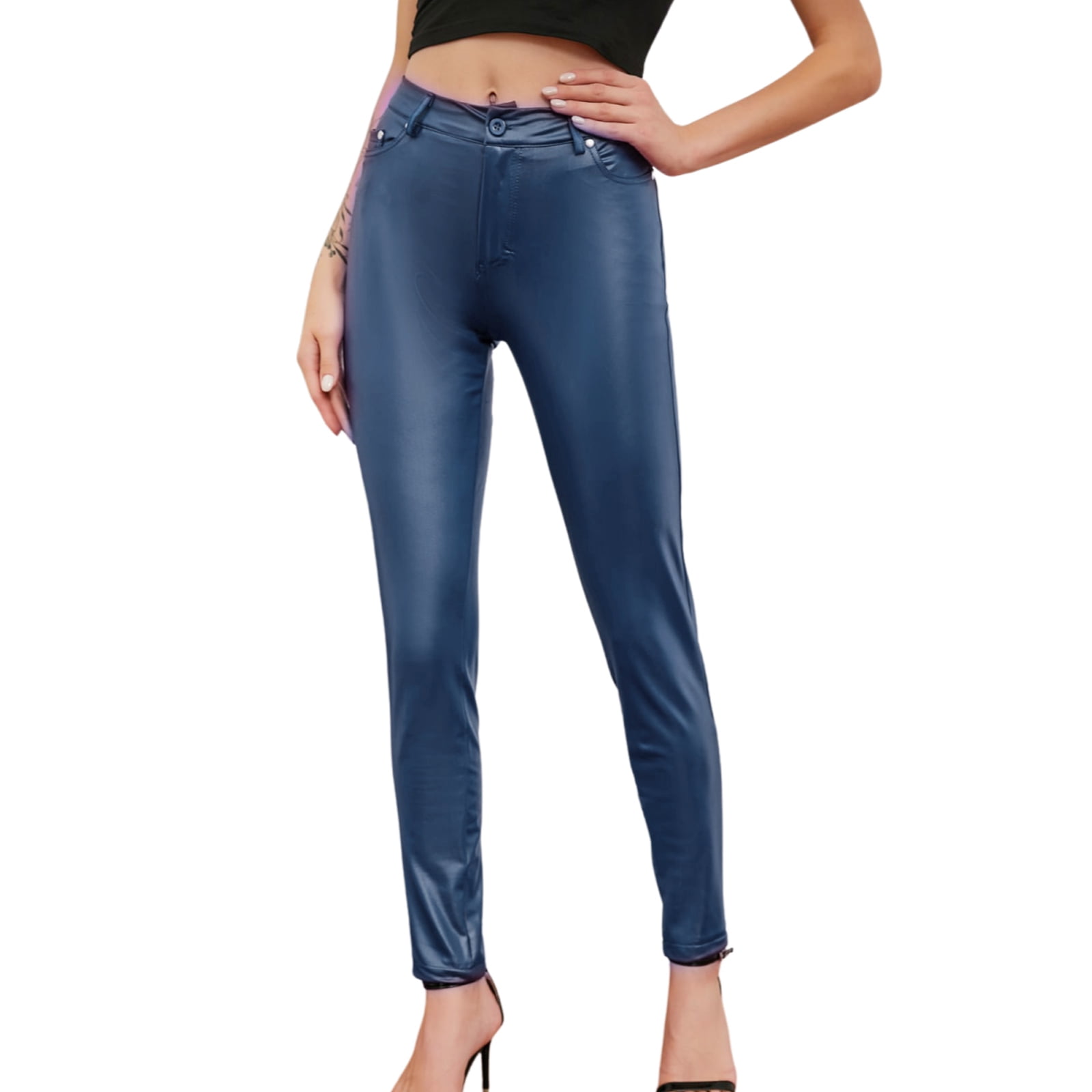 wsevypo Faux Leather Leggings for Women High Waisted Pleather Pants ...