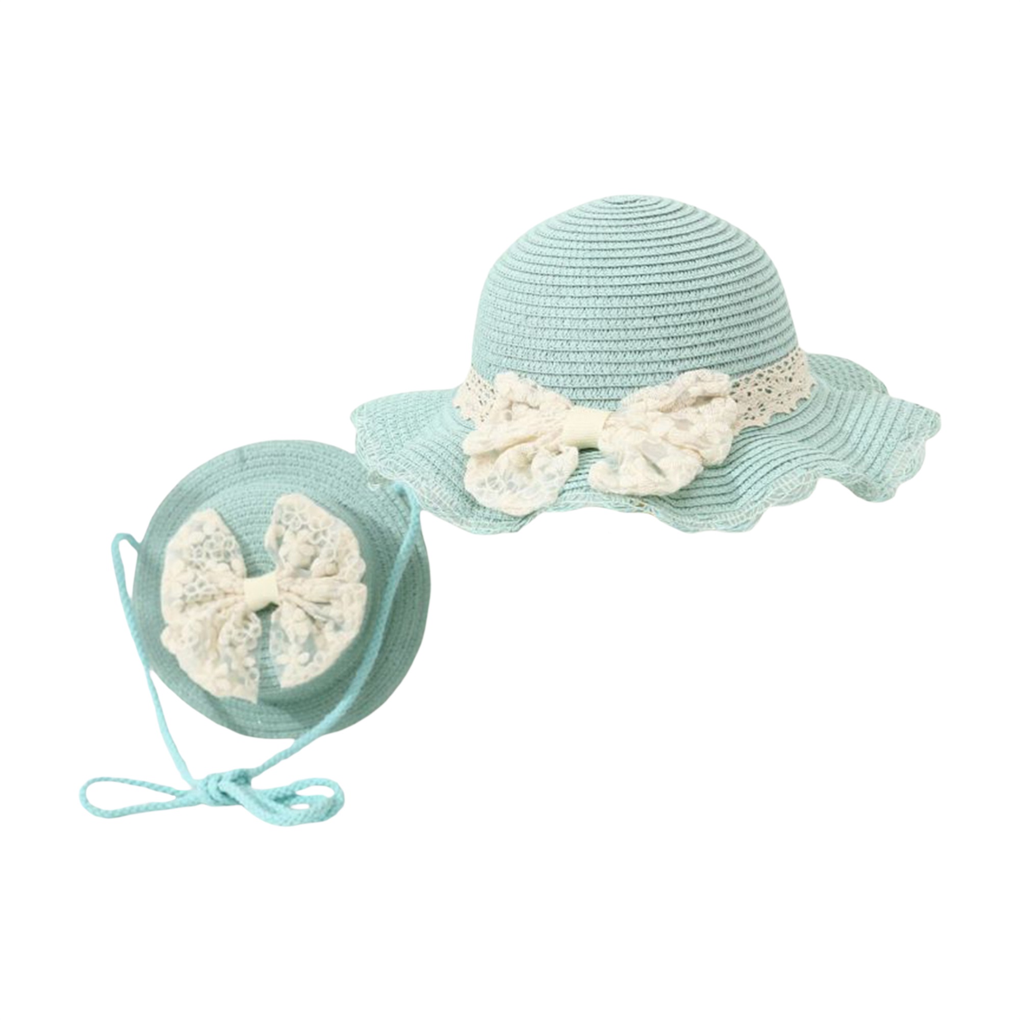 wsevypo Girls Sun Hat Set, Elegant Bow Lace Trim Wide Brim Hat with ...