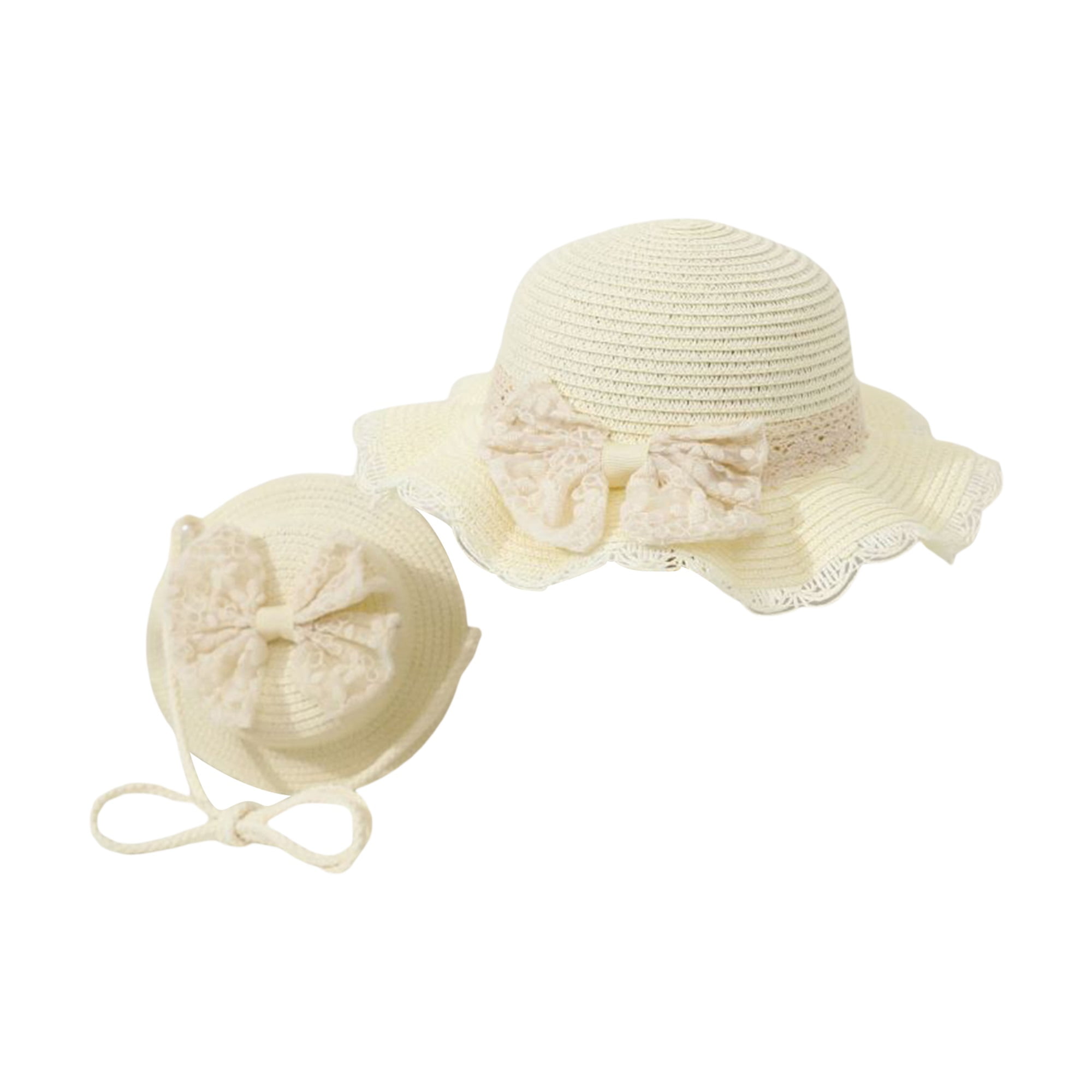 wsevypo Girls Sun Hat Set, Elegant Bow Lace Trim Wide Brim Hat with ...