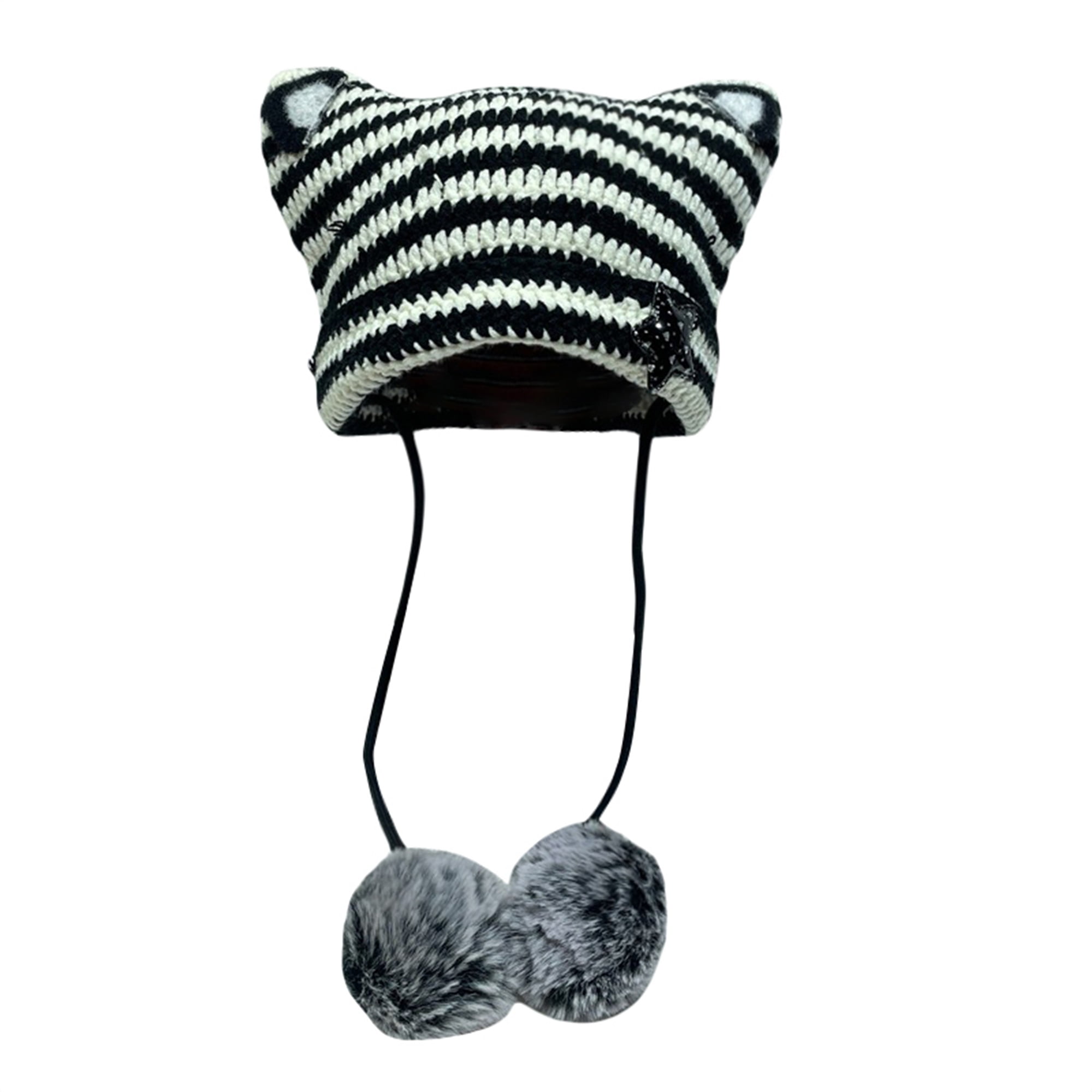 ESASSALY Handmade Knitted Crochet Hat with Devil Hat and Cute Cat Ear ...