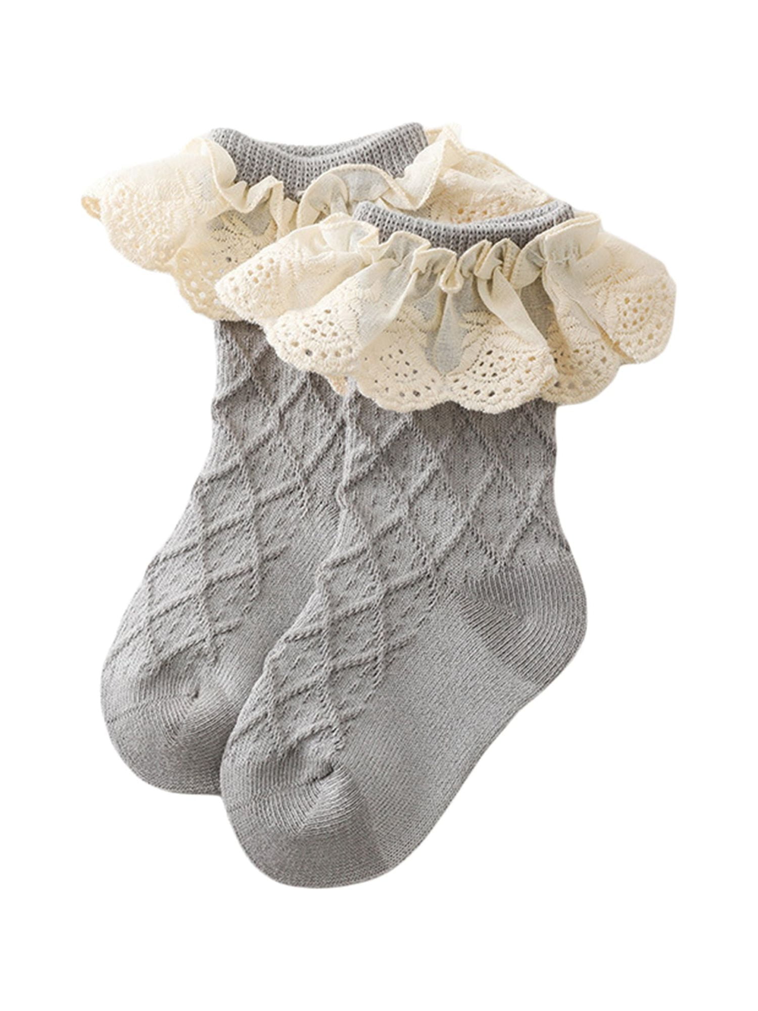 wsevypo Kids' Ruffled Socks with Lacework, Frilly Cotton Ankle Socks ...