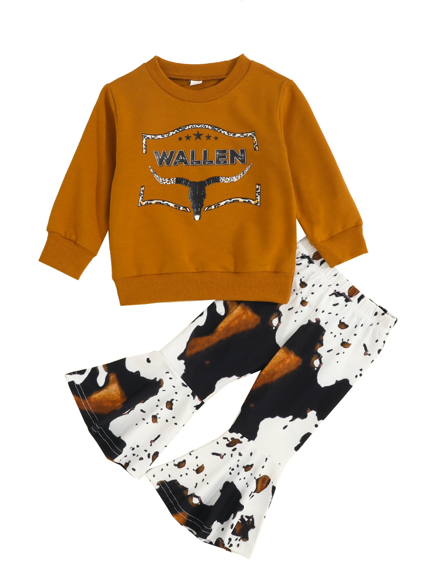 wsevypo Toddler Western Baby Girl Clothes Bell Bottom Outfits Long ...