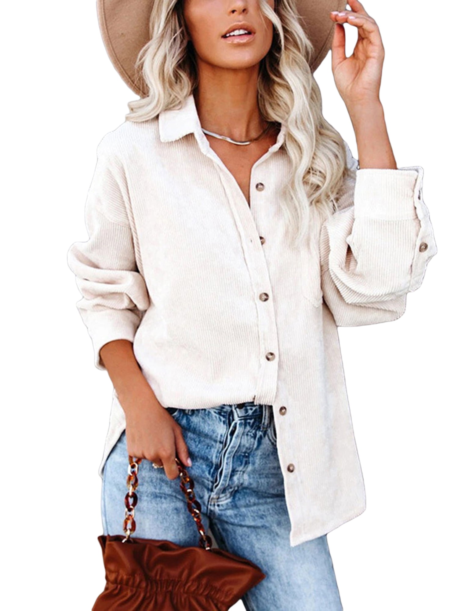 wsevypo Women Shacket Shirt Ladies Oversized Waffle Jacket Long Sleeve ...