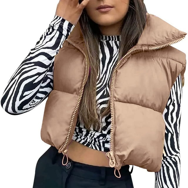 Wsevypo Women Y2k Winter Crop Puffer Vest Warm Lightweight Sleeveless