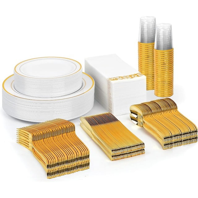 wsssiu 350 Pieces Silver Dinnerware Set 100 Silver Plastic Plates-50 ...