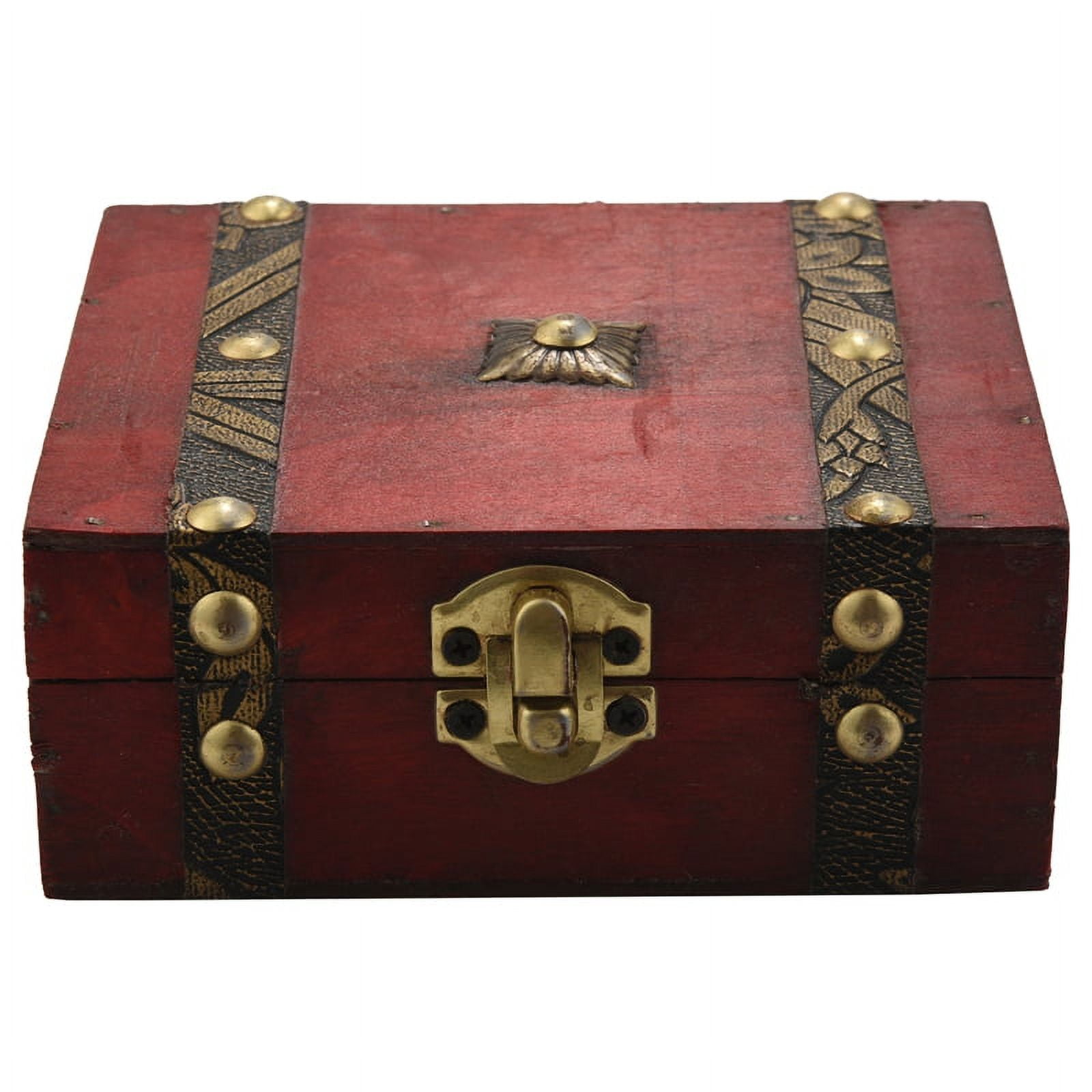 wsssiu Vintage Wooden Treasure Chest Storage Box Lock Organizer Case ...