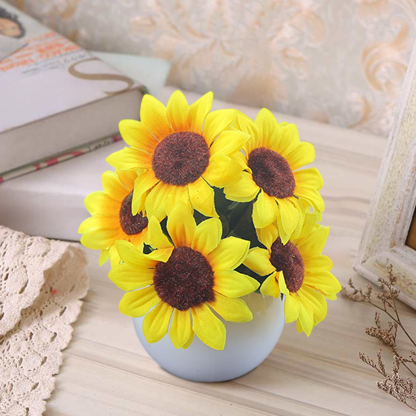 wtgtog Decorative Fake Flowers Potted, Polyester Material Realistic ...