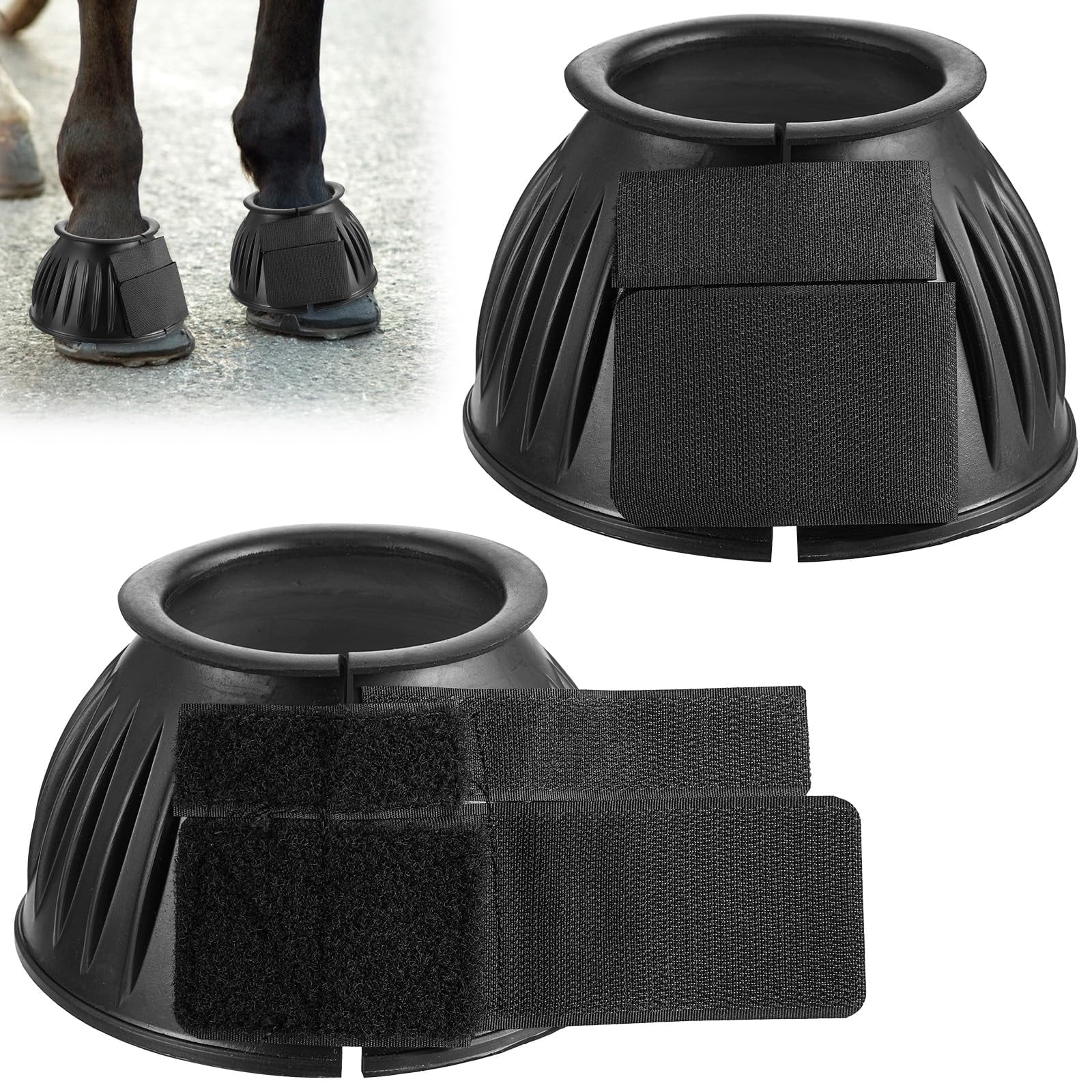 wuhaoyue 1 Pair Black Horse Bell Boots Protect, Double Lock Horse Care ...