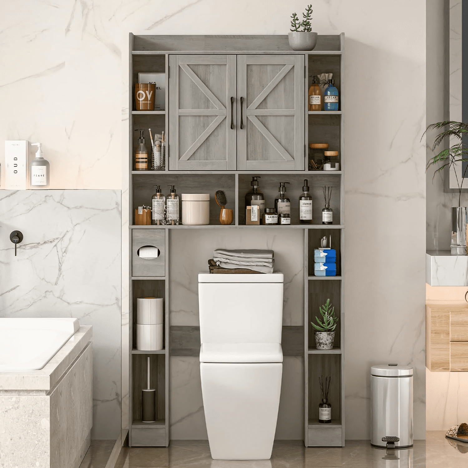 wuieqih Farmhouse Storage Cabinet Over Toilet with Sliding Doors，Over ...