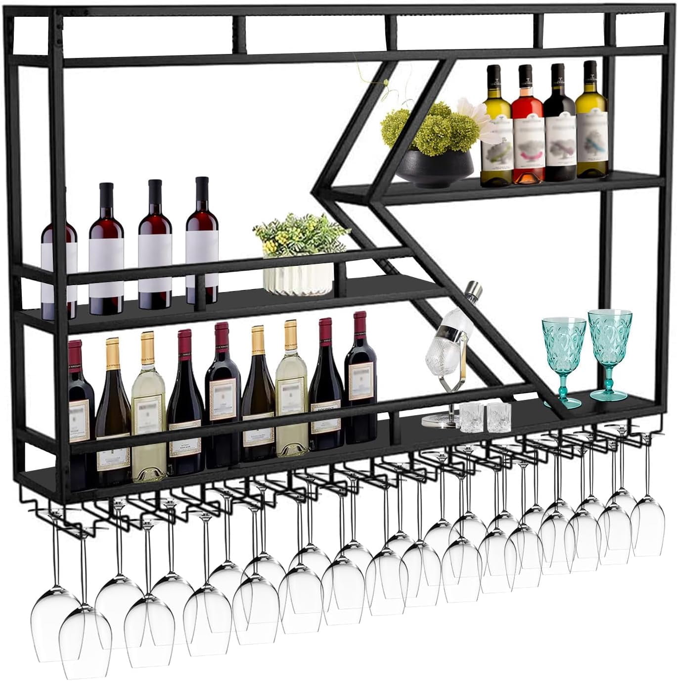 wuieqih Wall Mounted Wine Large Metal Wine Bottle Holder 3 Tier Diamond ...