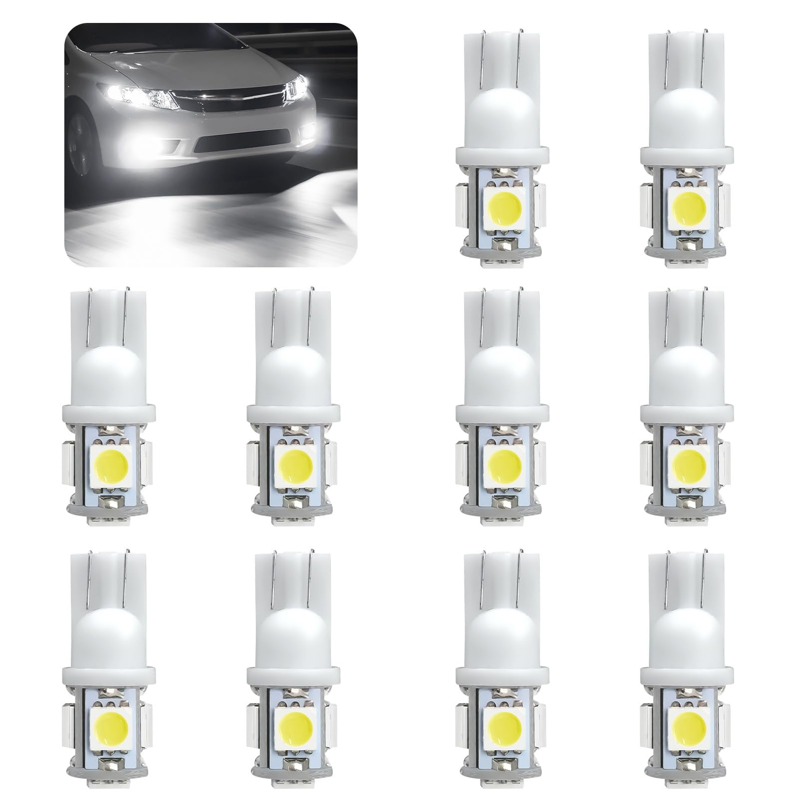 wuyaoyao 10PCS 194 LED IFF17 Light Bulb, 6000K 168 W5W 2825 5SMD 5050 ...