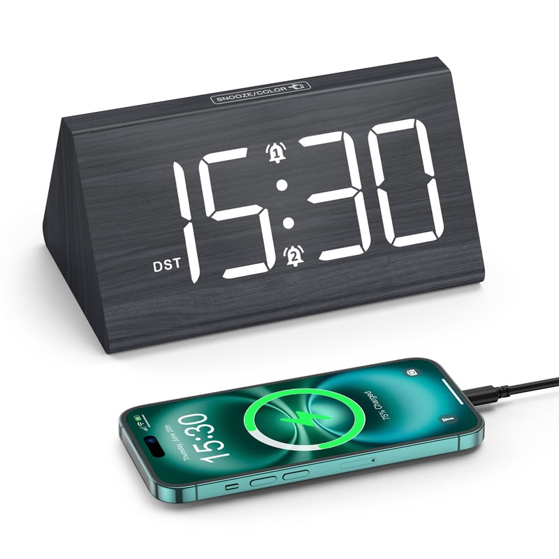 wuyuhangppo Wooden Alarm Clock Digital LED Clock Upgrade Desktop Alarm ...