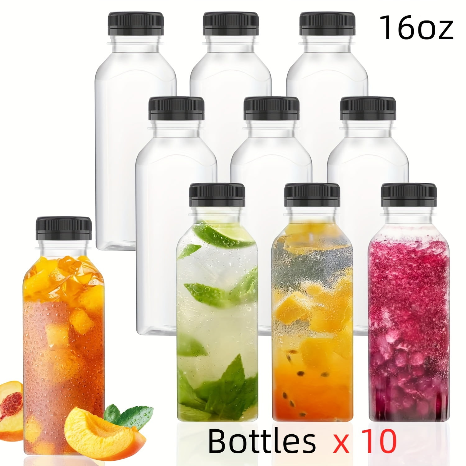wwbo 10-Piece Reusable Transparent Juice Bottles - BPA-Free Leakproof ...