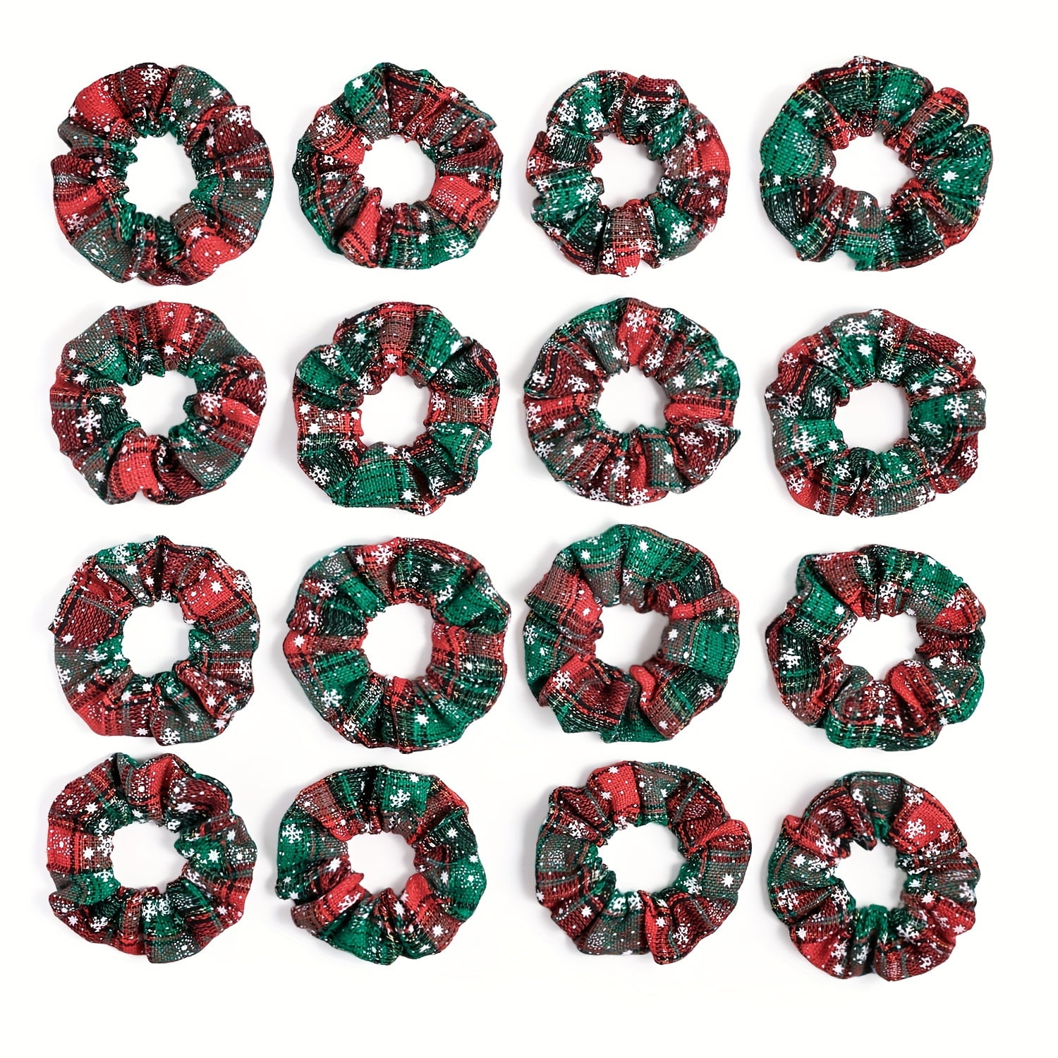 wwbo 16 Pcs Festive Christmas Scrunchies - Soft Plaid Fabric Perfect ...