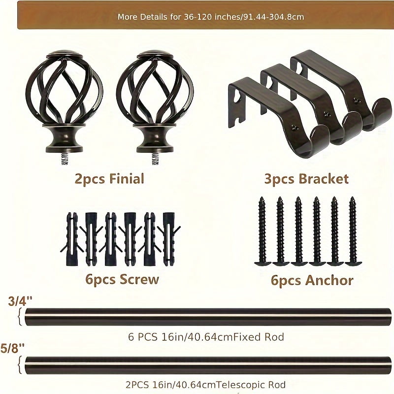 wwbo 1pc Premium Adjustable Metal Curtain Rod Set - 1-Inch Thick ...