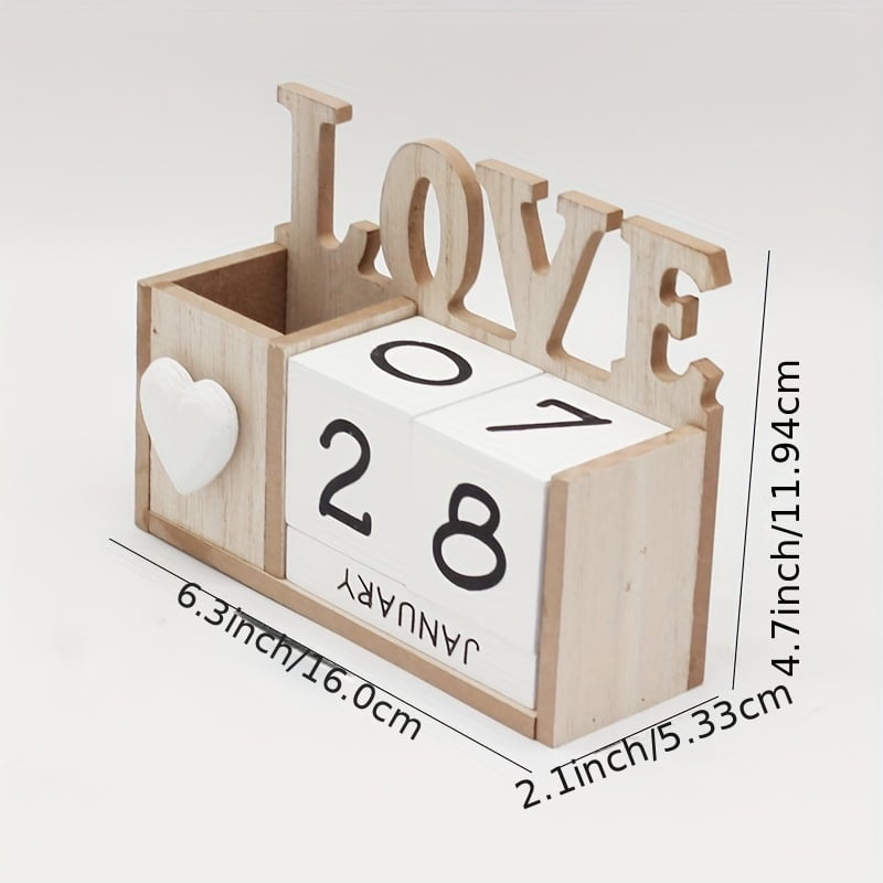 wwbo Wooden Perpetual Building Blocks Desk Calendar With Pen Holder ...