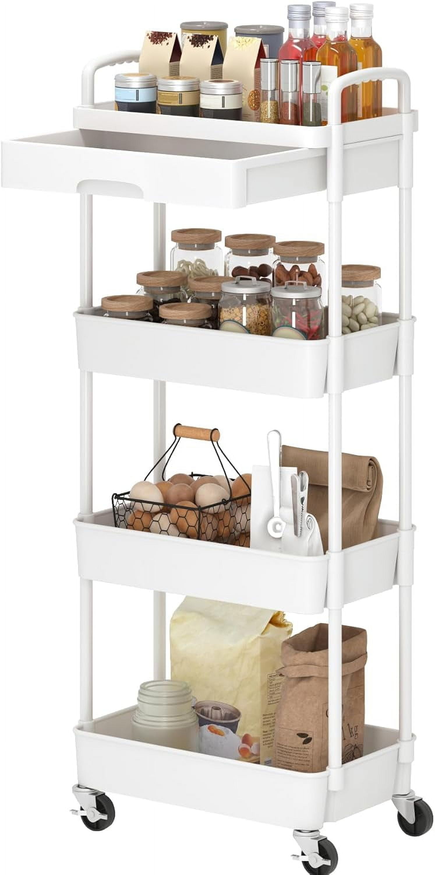 wxysydf 4-Tier Rolling Cart，Trolley with Drawer Kitchen Storage ...