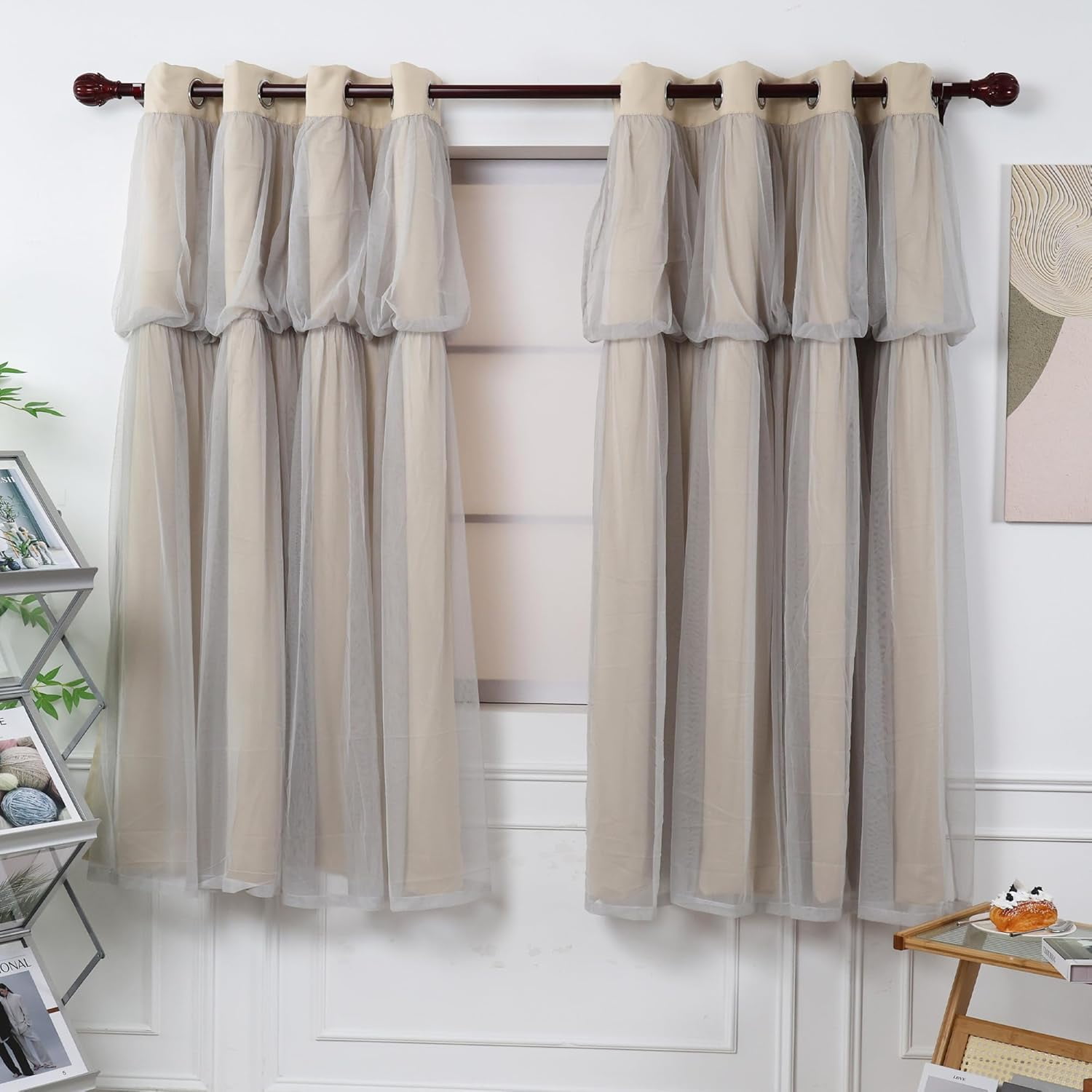 wxysydf Blackout Curtains with Wedding Backdrop Style Sheer Overlay ...