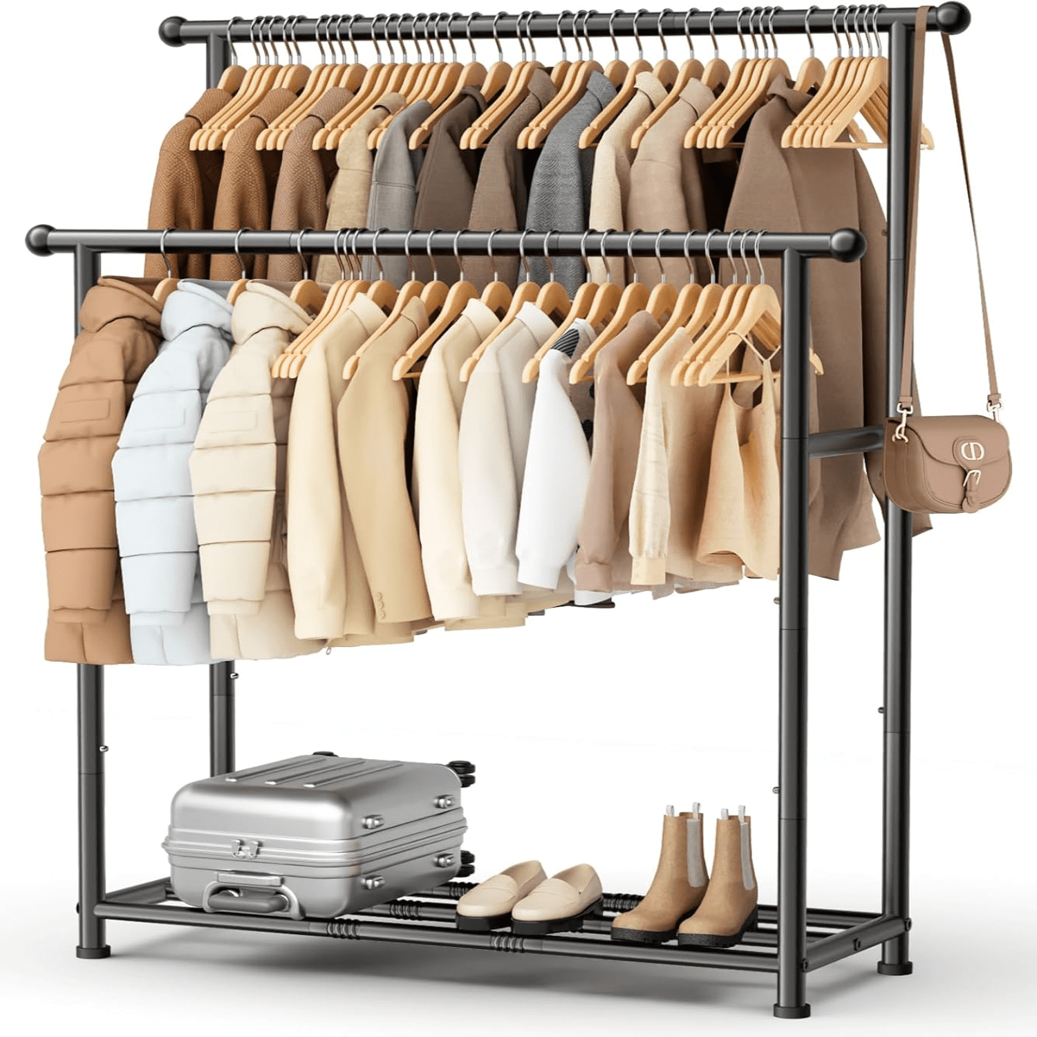 wxysydf Double Rods Garment Rack Heavy Duty Clothing Rack for Hanging ...