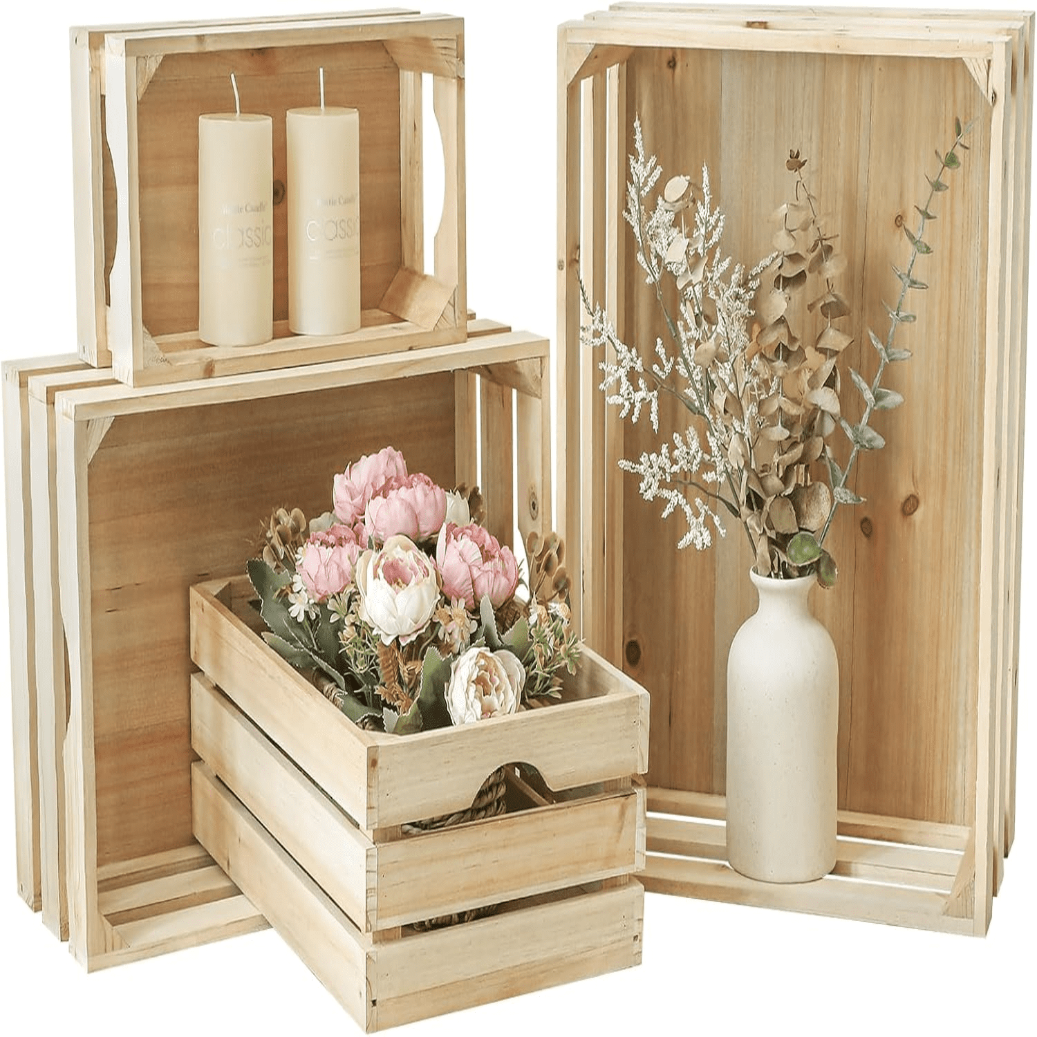 FDTBYHVYT Large Torched Wood Storage Crates Decorative Nesting Wooden ...