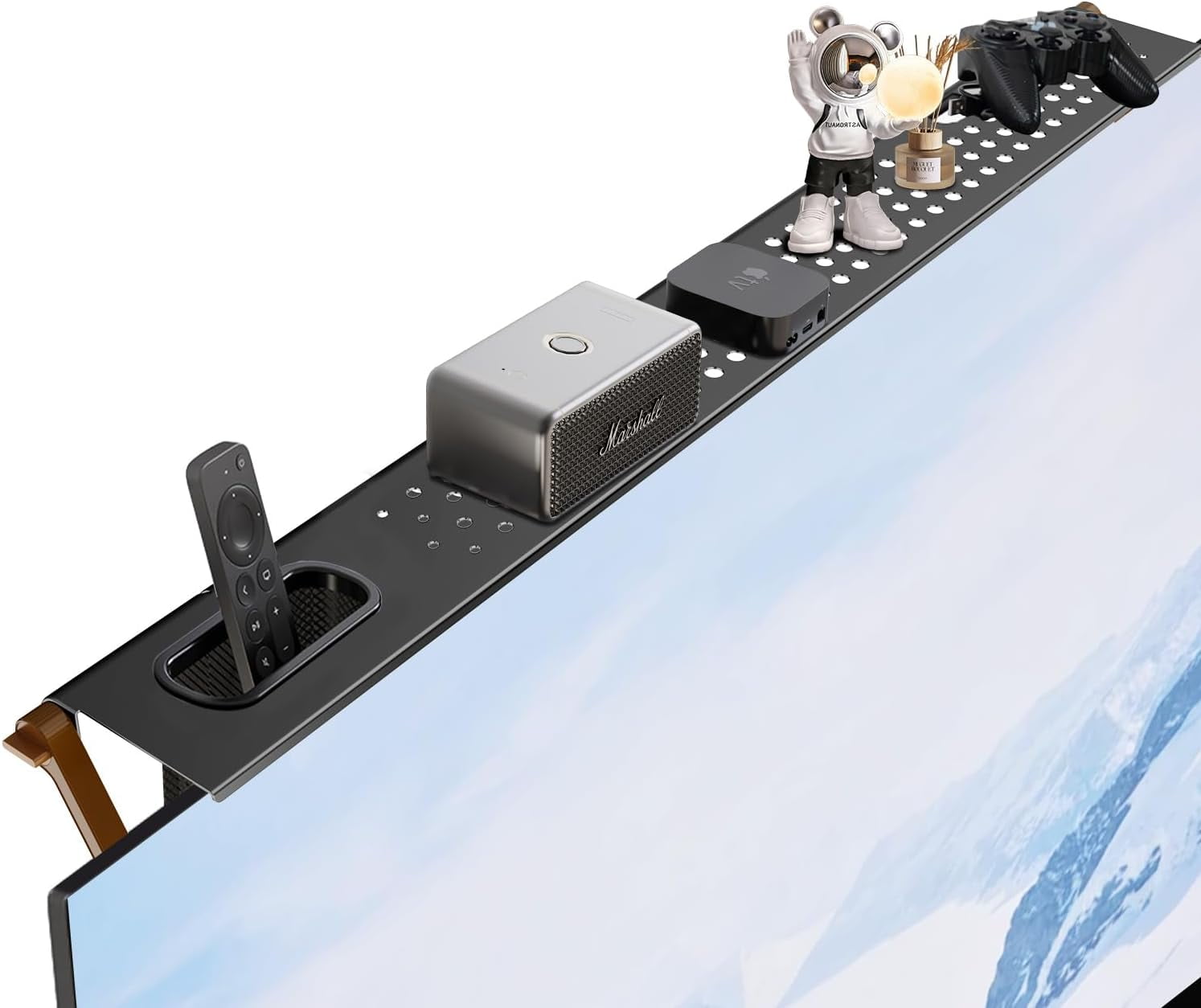 wxysydf Steel Monitor Top Shelf 2 Pieces Floating TV Shelf with Storage ...