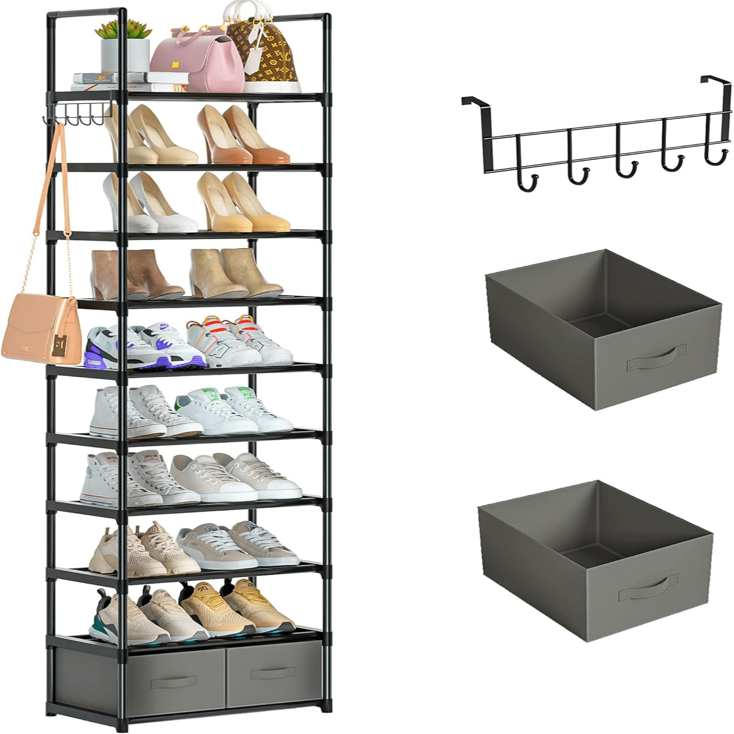 wxysydf Tall Shoe Rack Narrow 10 Tier Shoes Rack 20 25 Pairs Shoe ...
