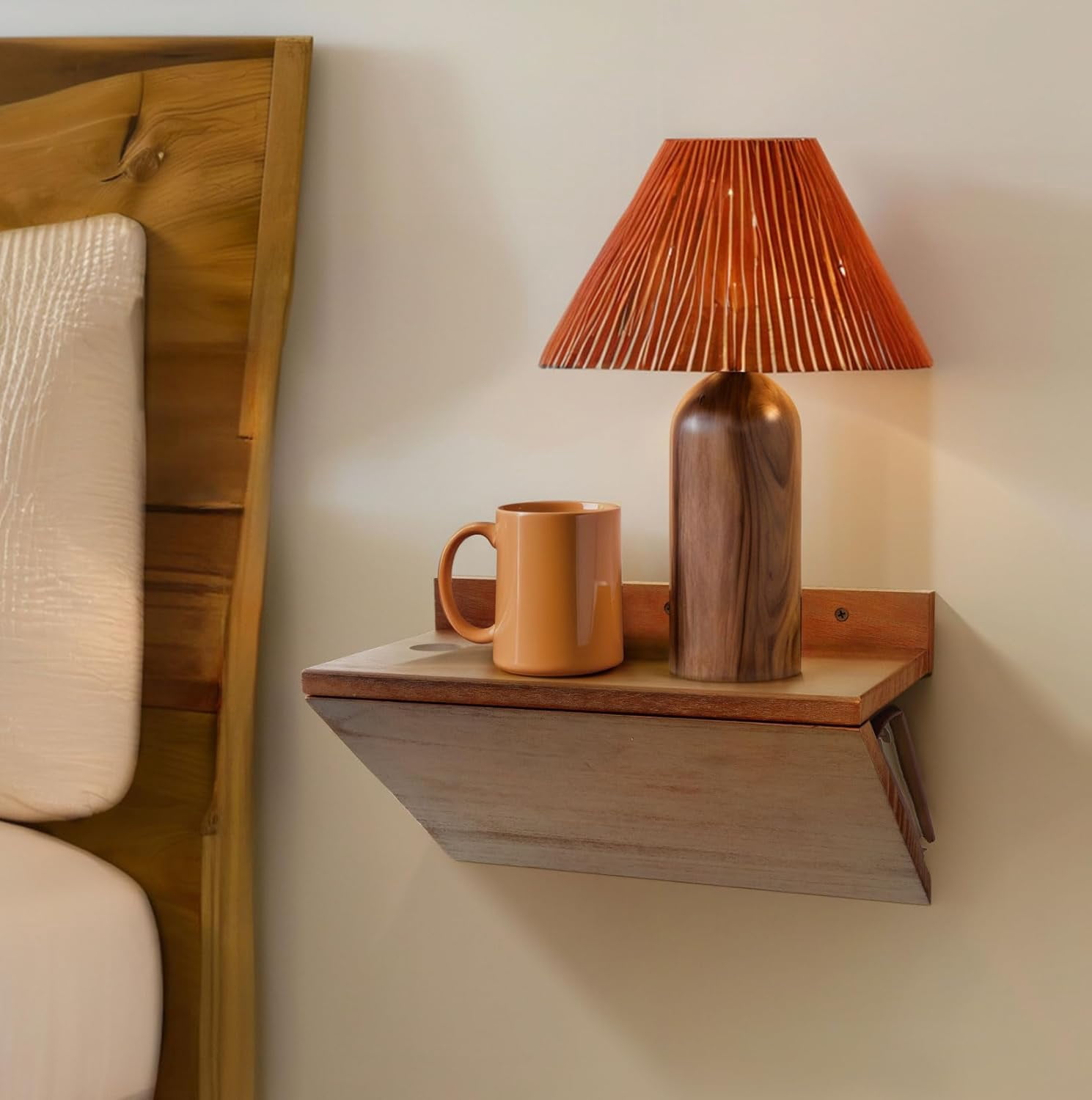 dxynlzq Walnut Floating Nightstand Wooden Hanging Bedside with Cable ...