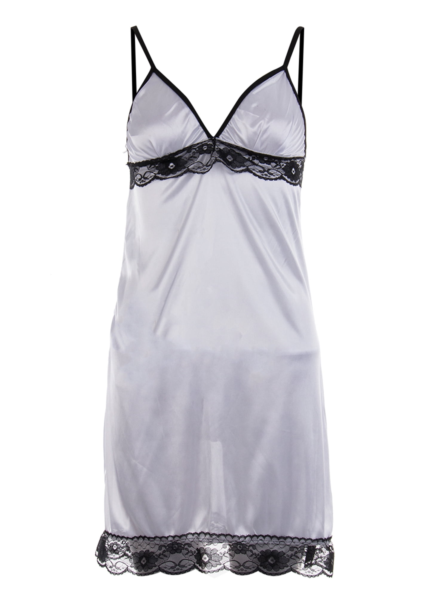 wybzd Women Lace Silk Satin Nightdress Sleeveless Nighties V-neck ...