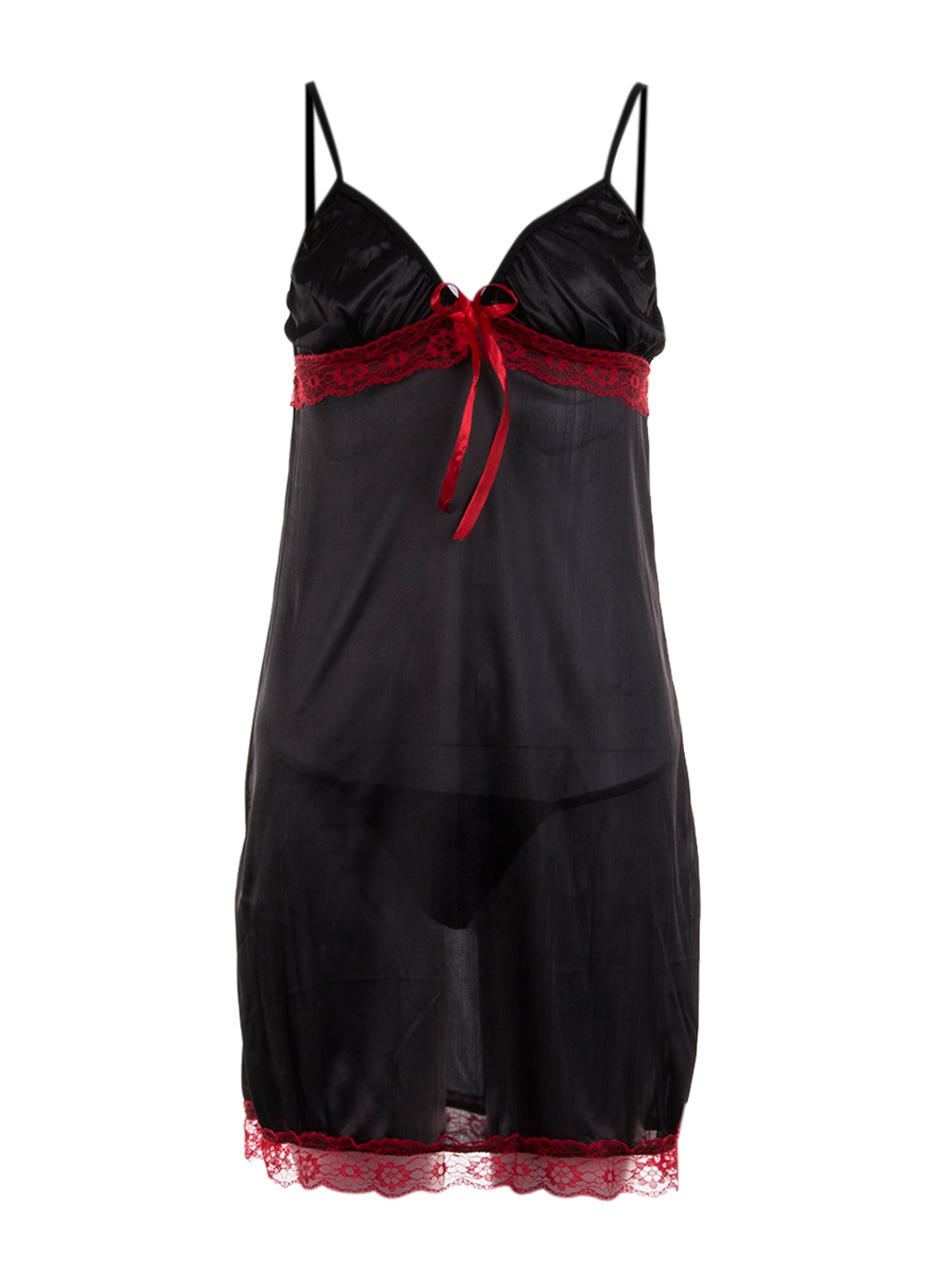 Wybzd Women Lace Silk Satin Nightdress Sleeveless Nighties V Neck