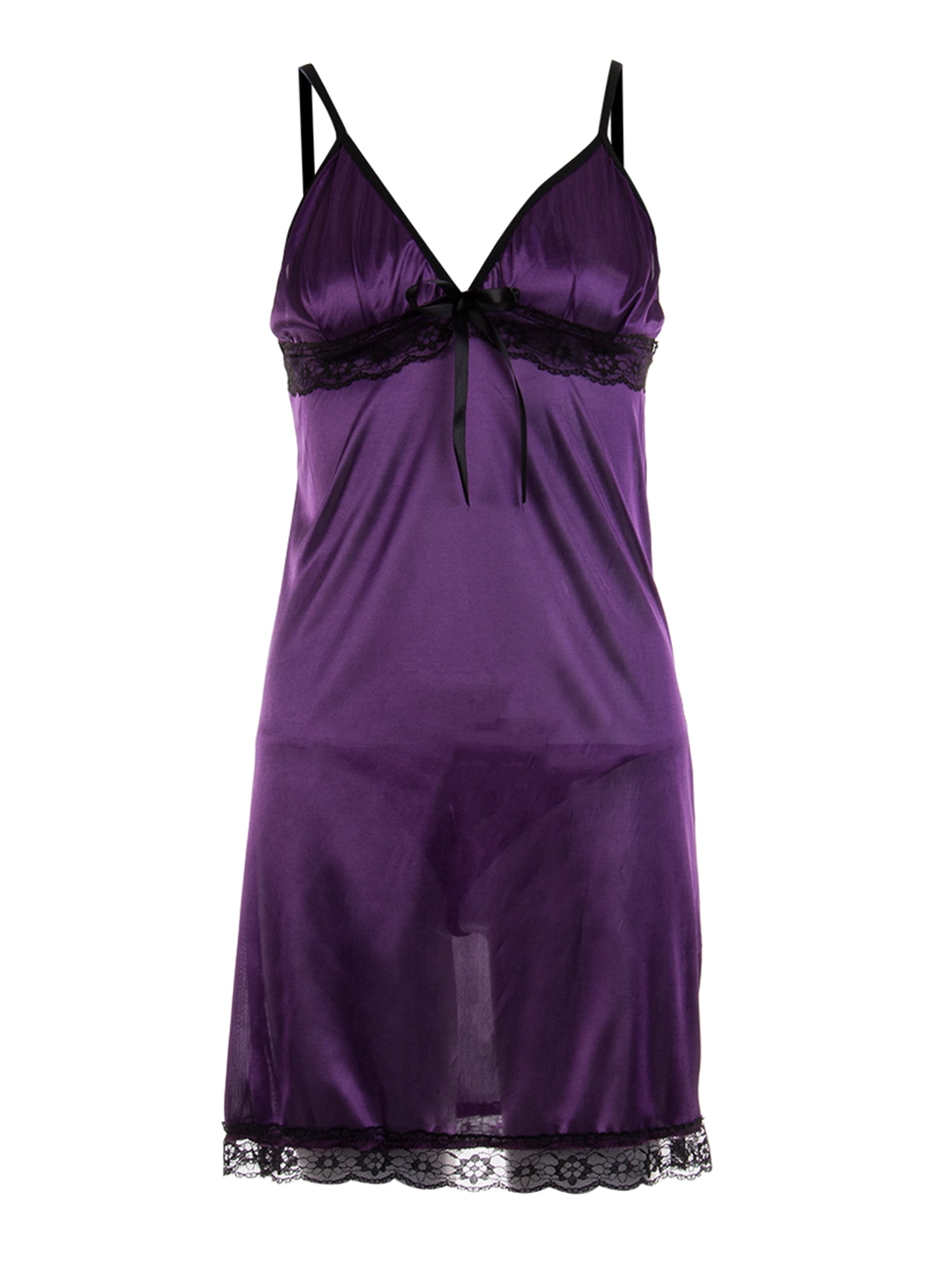 wybzd Women Lace Silk Satin Nightdress Sleeveless Nighties V-neck ...