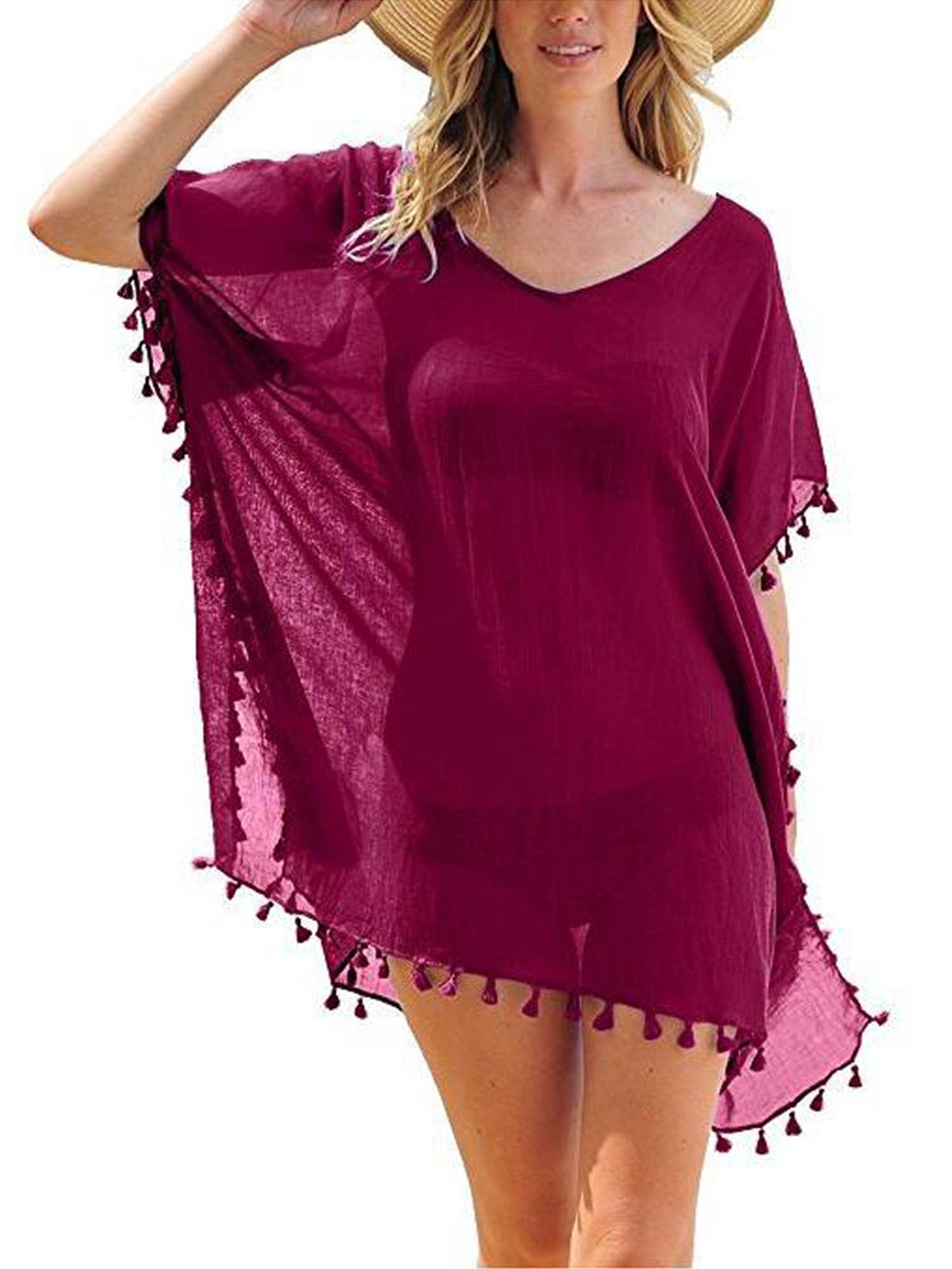 wybzd Women's Tassel Chiffon Beach Cover Up Dress Bikini Swim Bathing ...