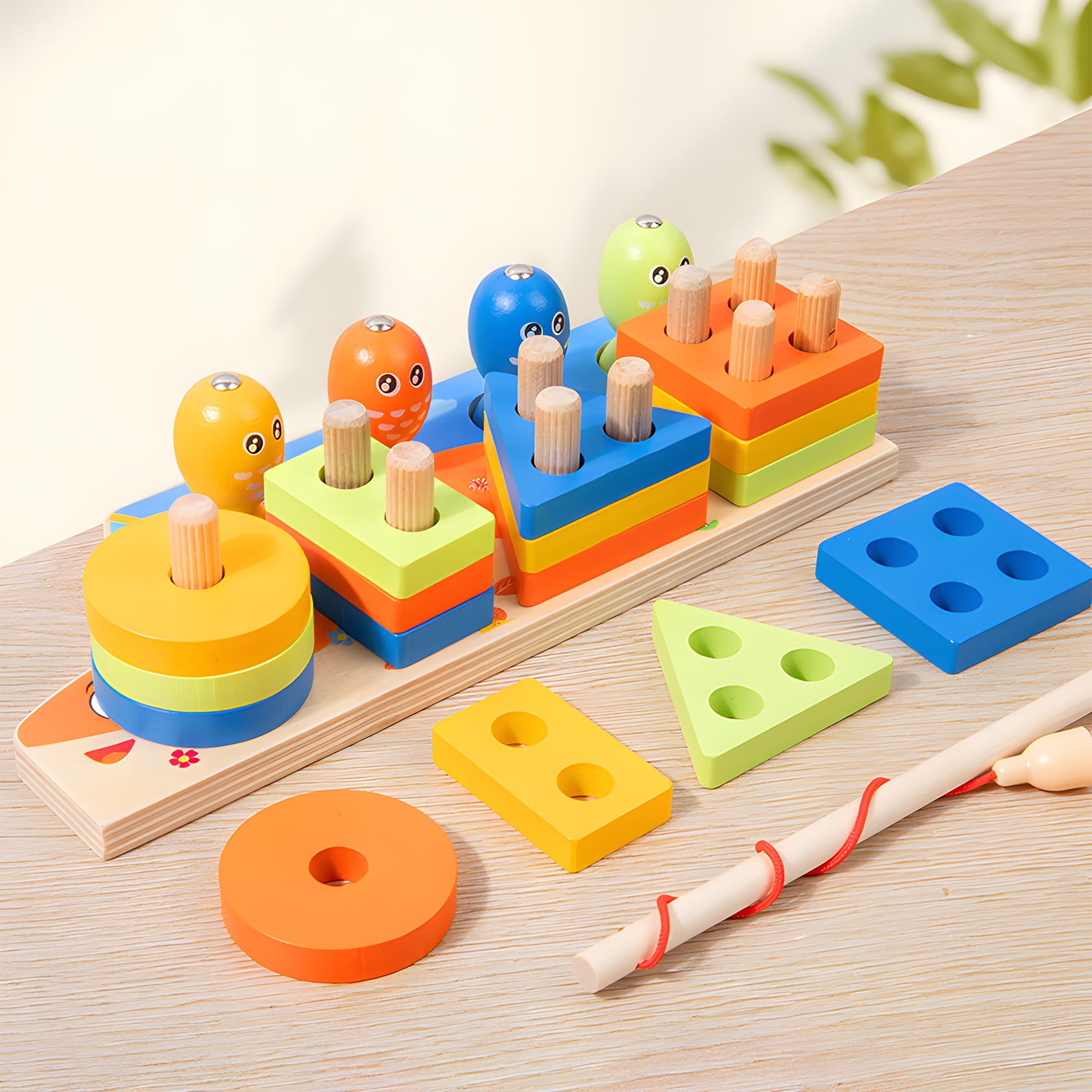 wycnly Kids Toys Children's Wooden Geometric Column Magnetic Fishing ...