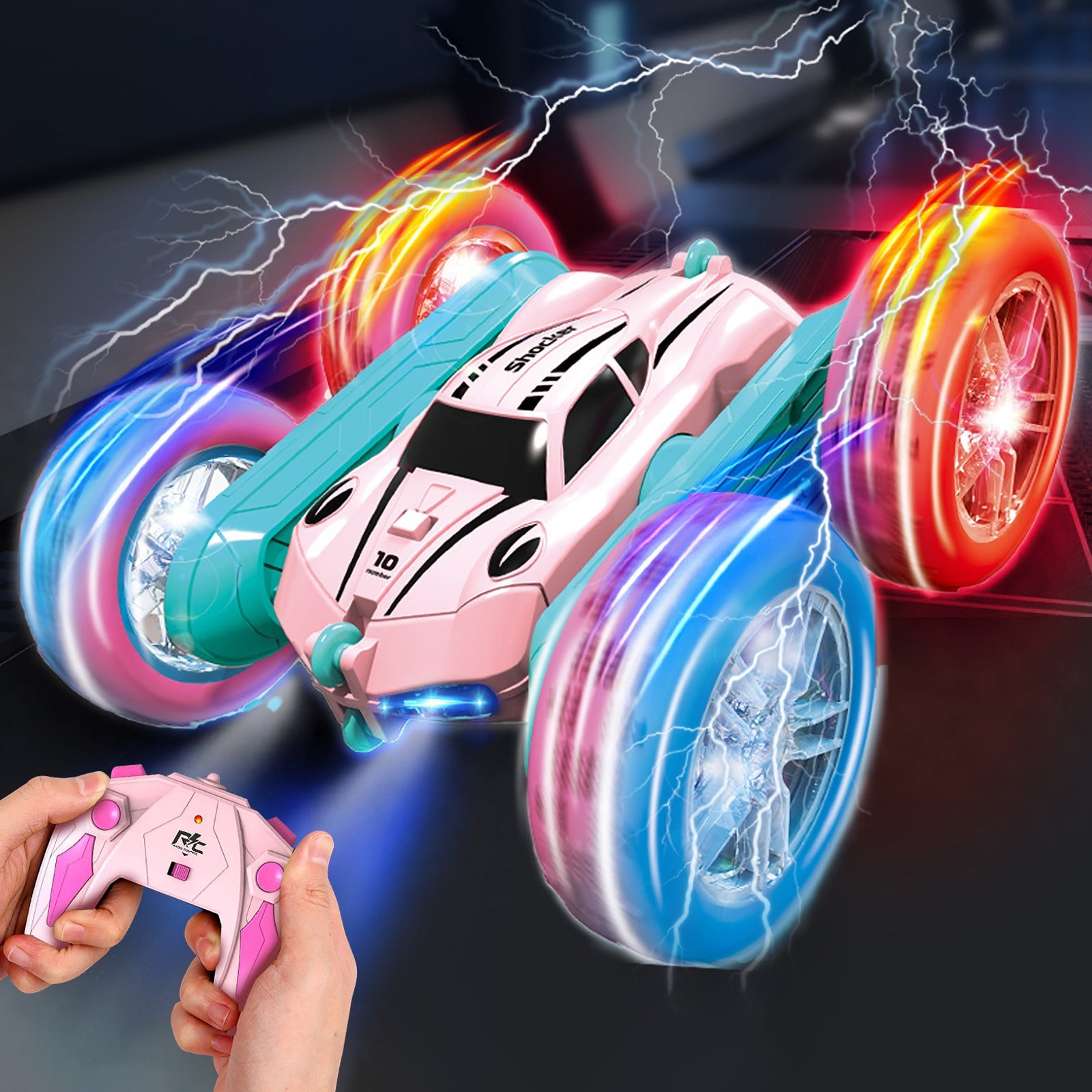 wycnly Kids Toys Four Wheel Drive Double-sided Stunt Car with Lights ...