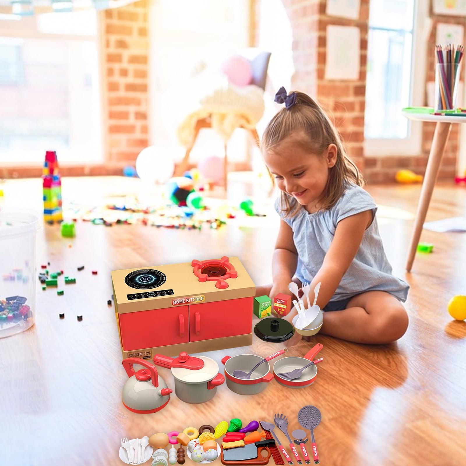 wycnly Kids Toys Home Kitchen Kids Toy Kitchen Set 56 PCS Pretend Play ...