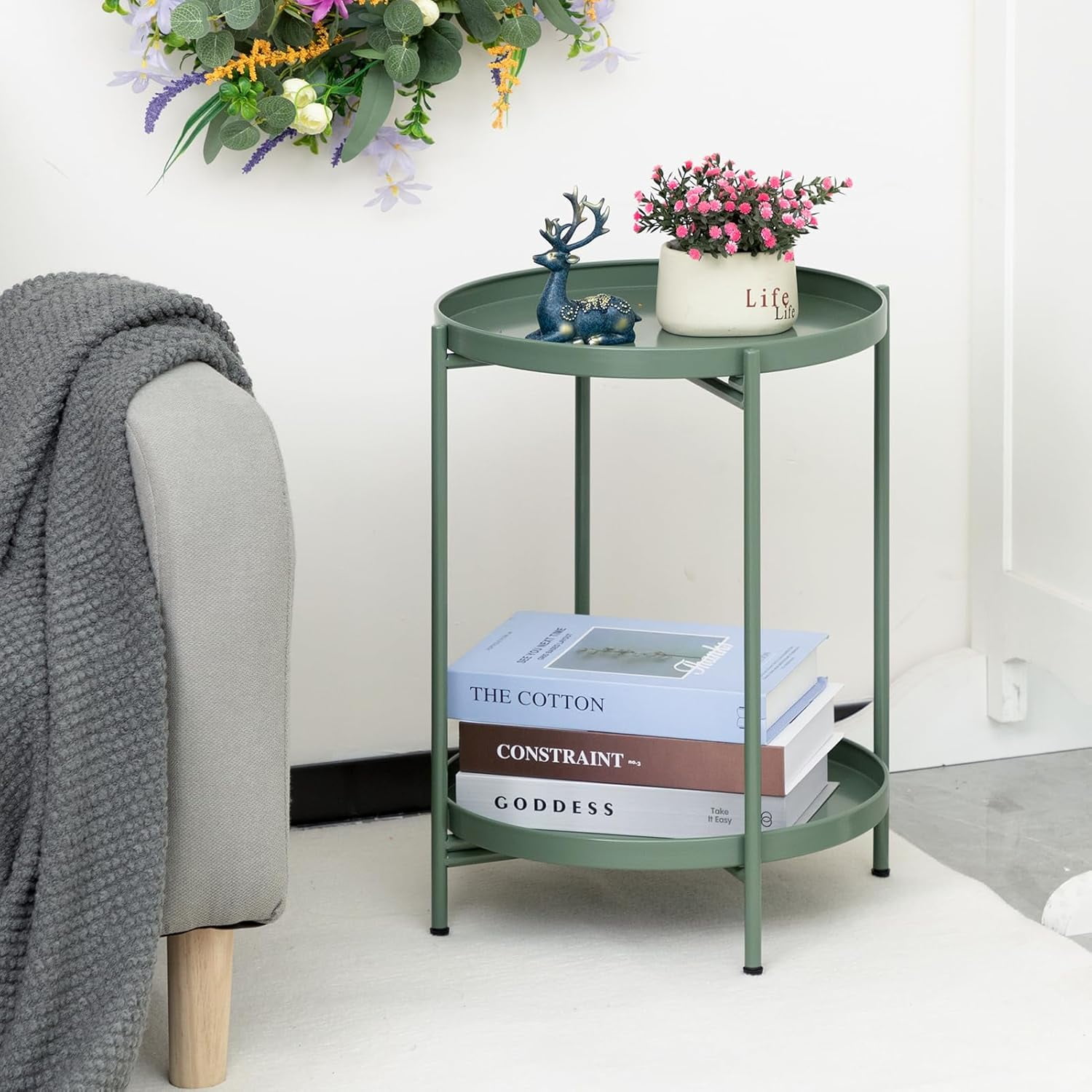 wyhstgvo 2-Tier Round Gold Side Table Outdoor Small Folding Accent ...