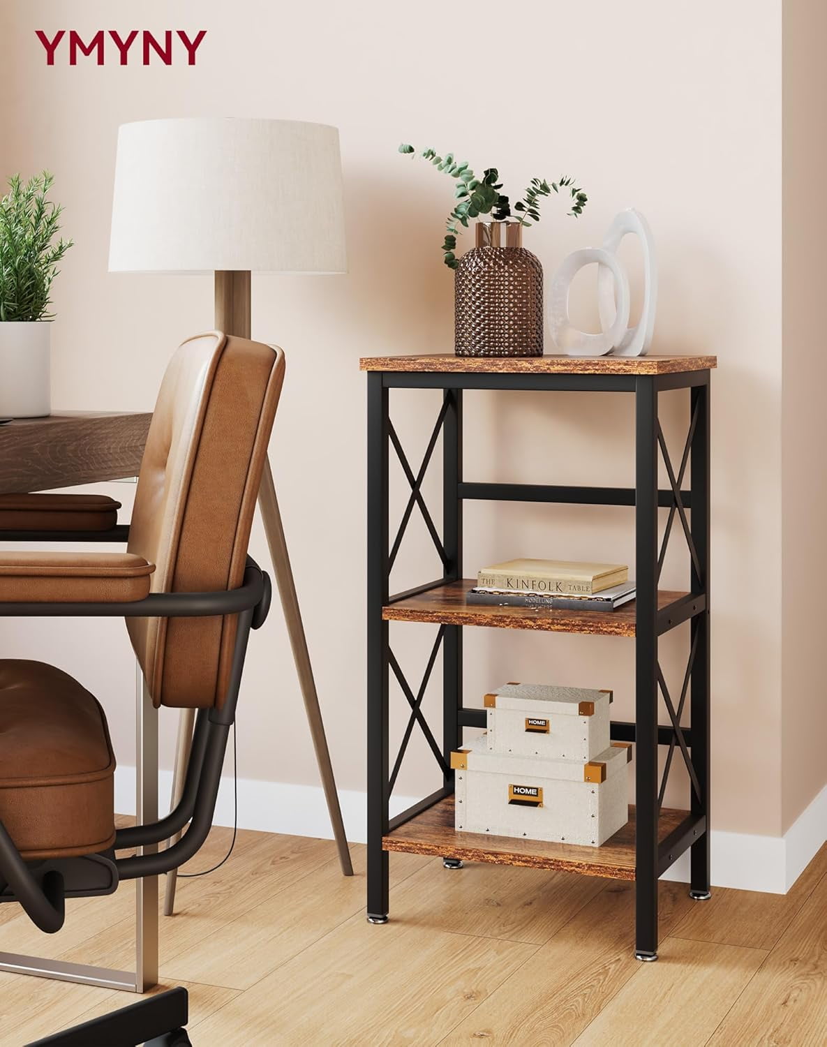 wyhstgvo 3 Tiers Bookcase Industrial Metal Bookshelf with Side Fence ...