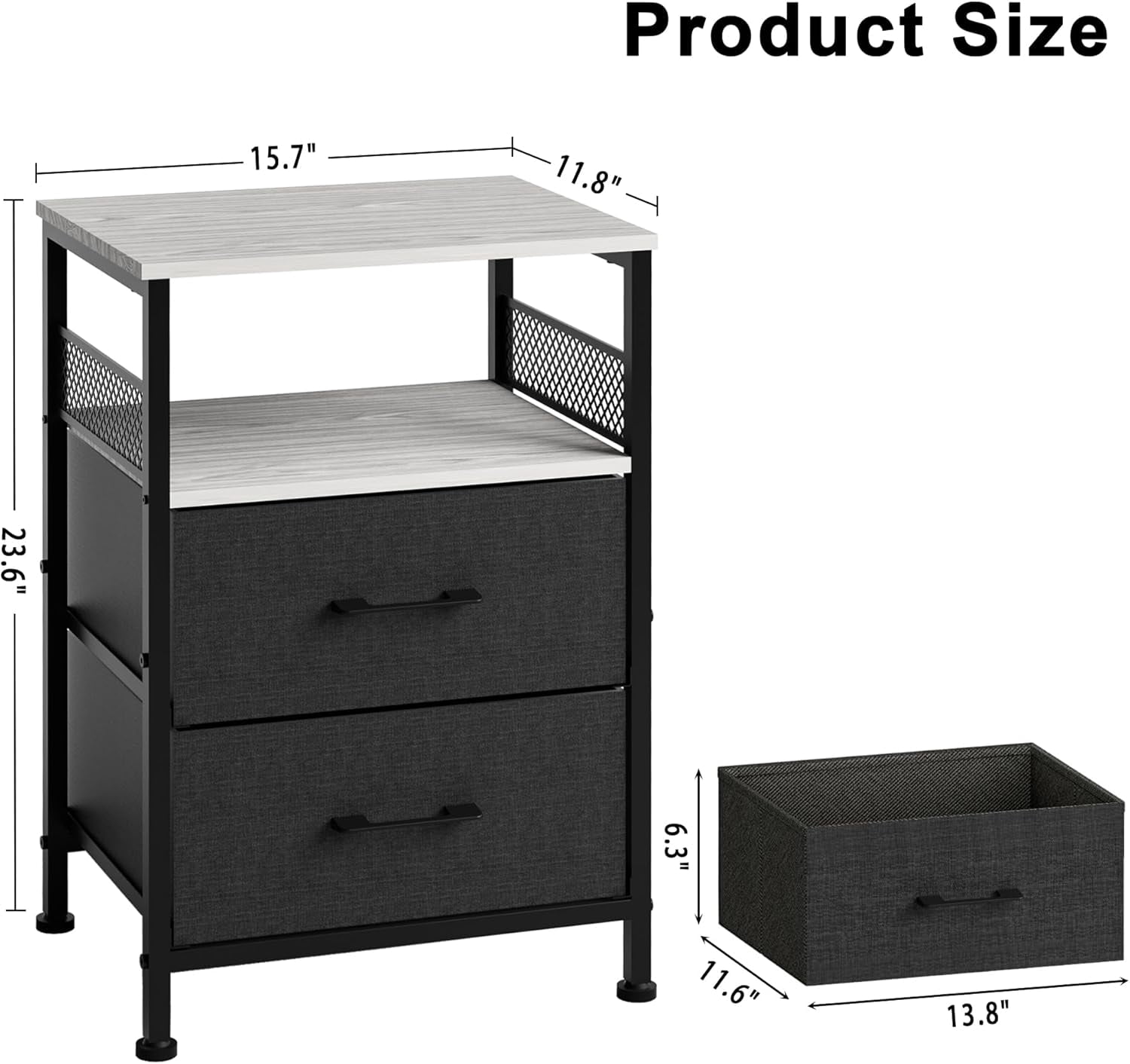wyhstgvo Nightstand 3 Drawers Bedside Table 2-Tier Side Table with ...