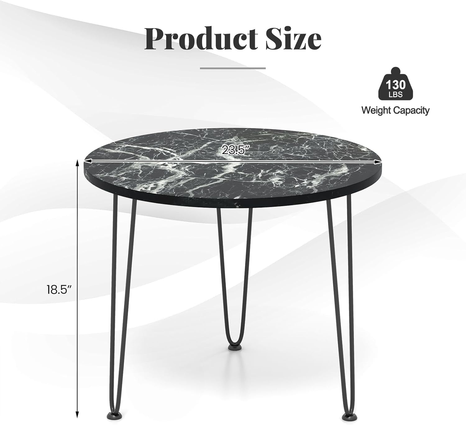 wyhstgvo Round Coffee Table Faux Marble Center Table with Metal Legs ...
