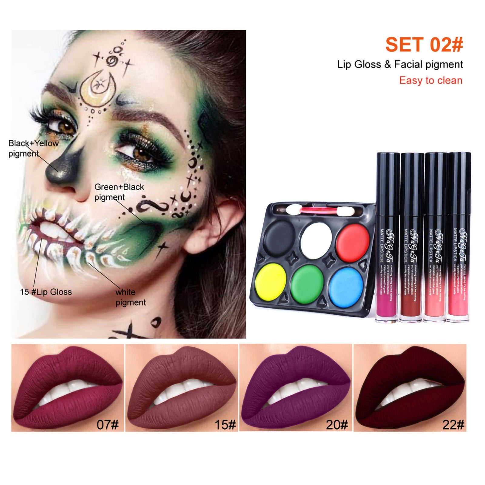 wznxdo NAGETA Halloween Makeup Set Halloween Lip Gloss + Face Paint Set ...