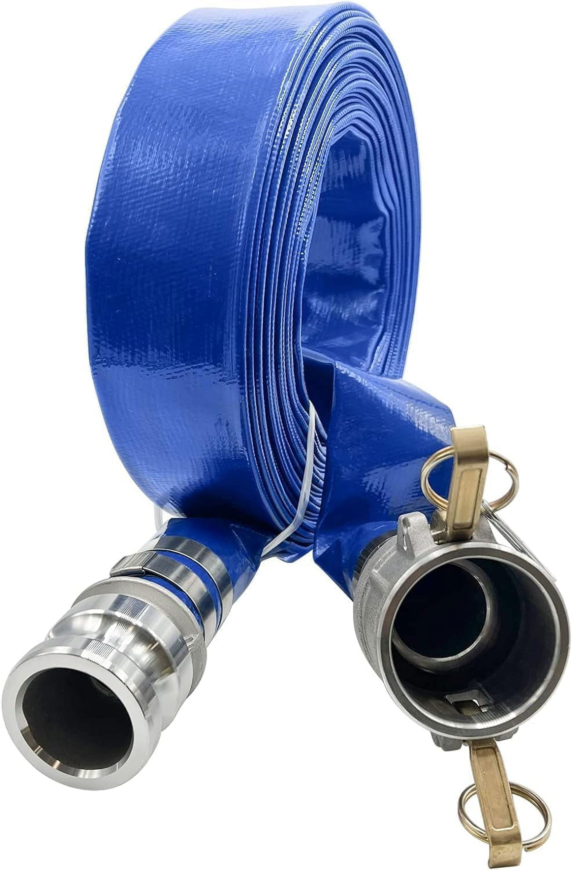 x 100' Flat Industrial Blue PVC Backwash Hose with Aluminum Camlock ...