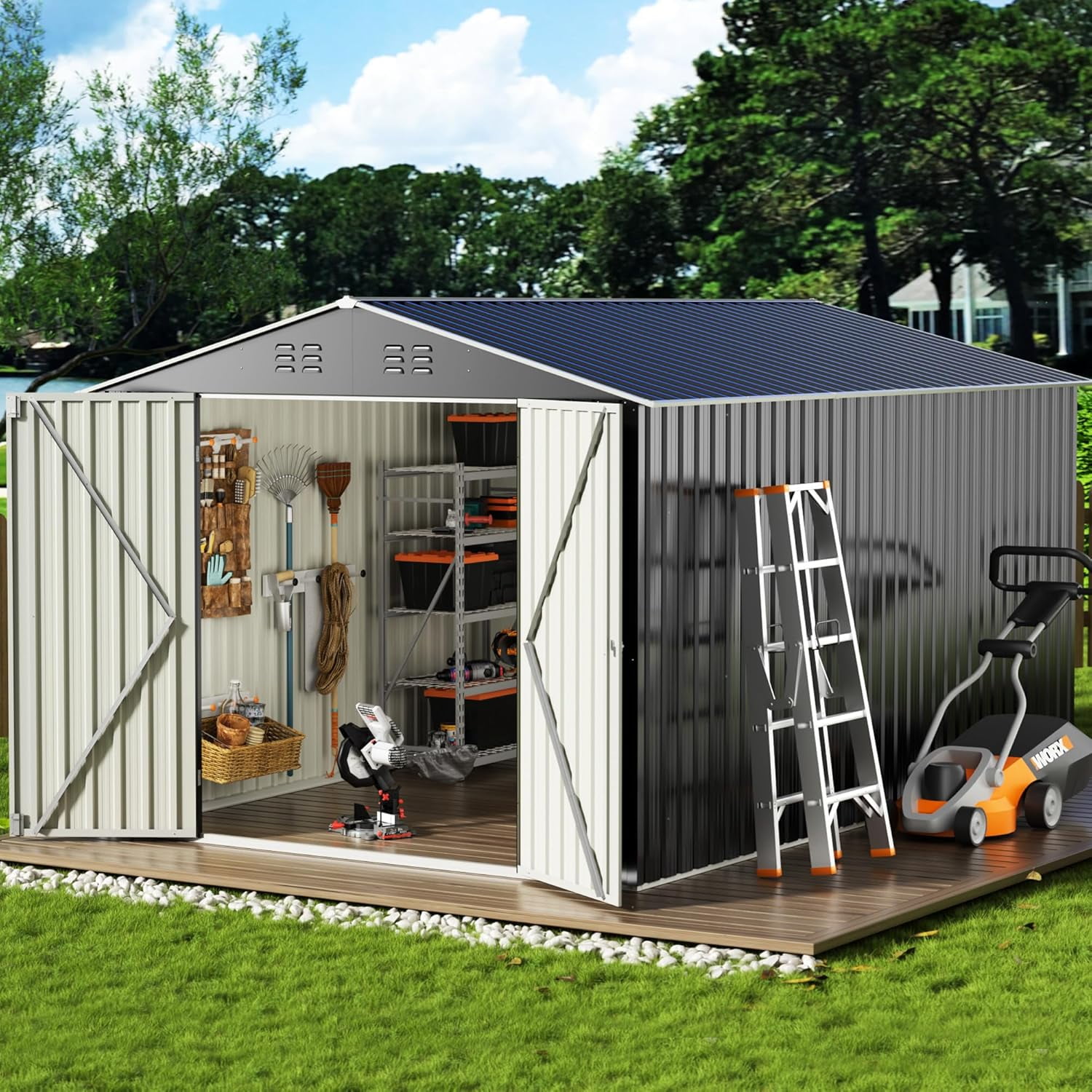 Heavy Duty Backyard Utility Shed 8x12 FT Outdoor Steel Storage Shed ...