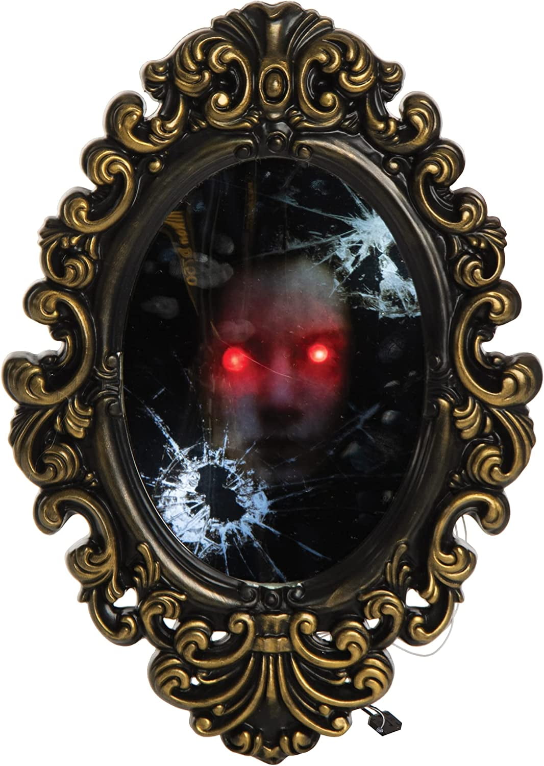 x 13" Broken Effect Mirror with Creepy Face Red Eyes Ghost Spooky Eerie ...