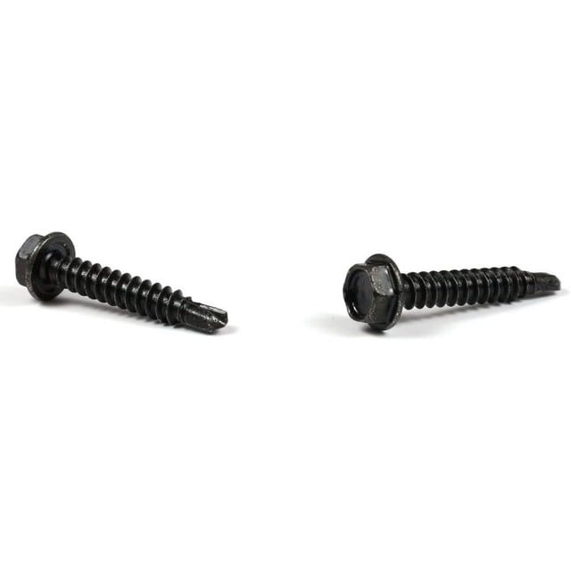 x 2" Self-Drilling Screws/Unslotted/Hex Washer Head/Steel/Black Oxide ...
