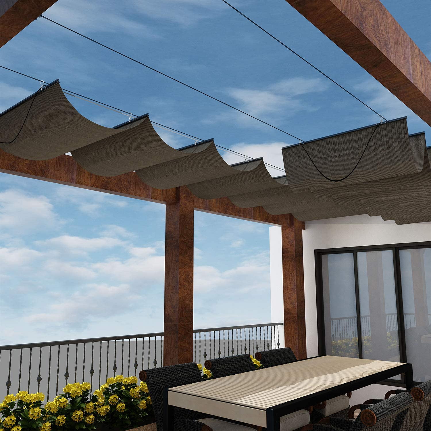 x 25' Retractable Sun Shade Canopy Cover Sliding Shade Sail for Pergola ...
