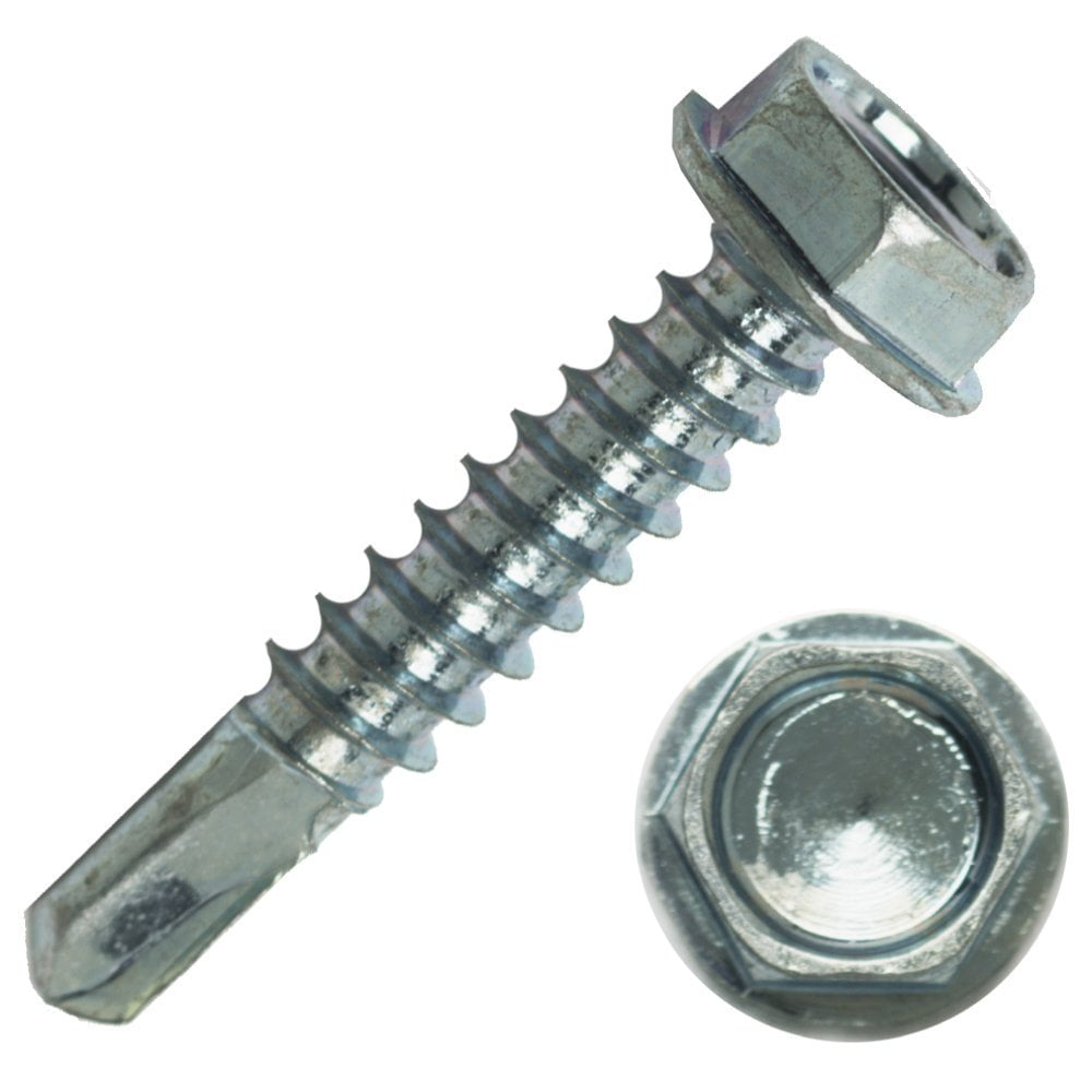 x 3" Self Drilling Screw, Stainless Steel (410), (inch) Head Style: Hex Washer (Indented ...